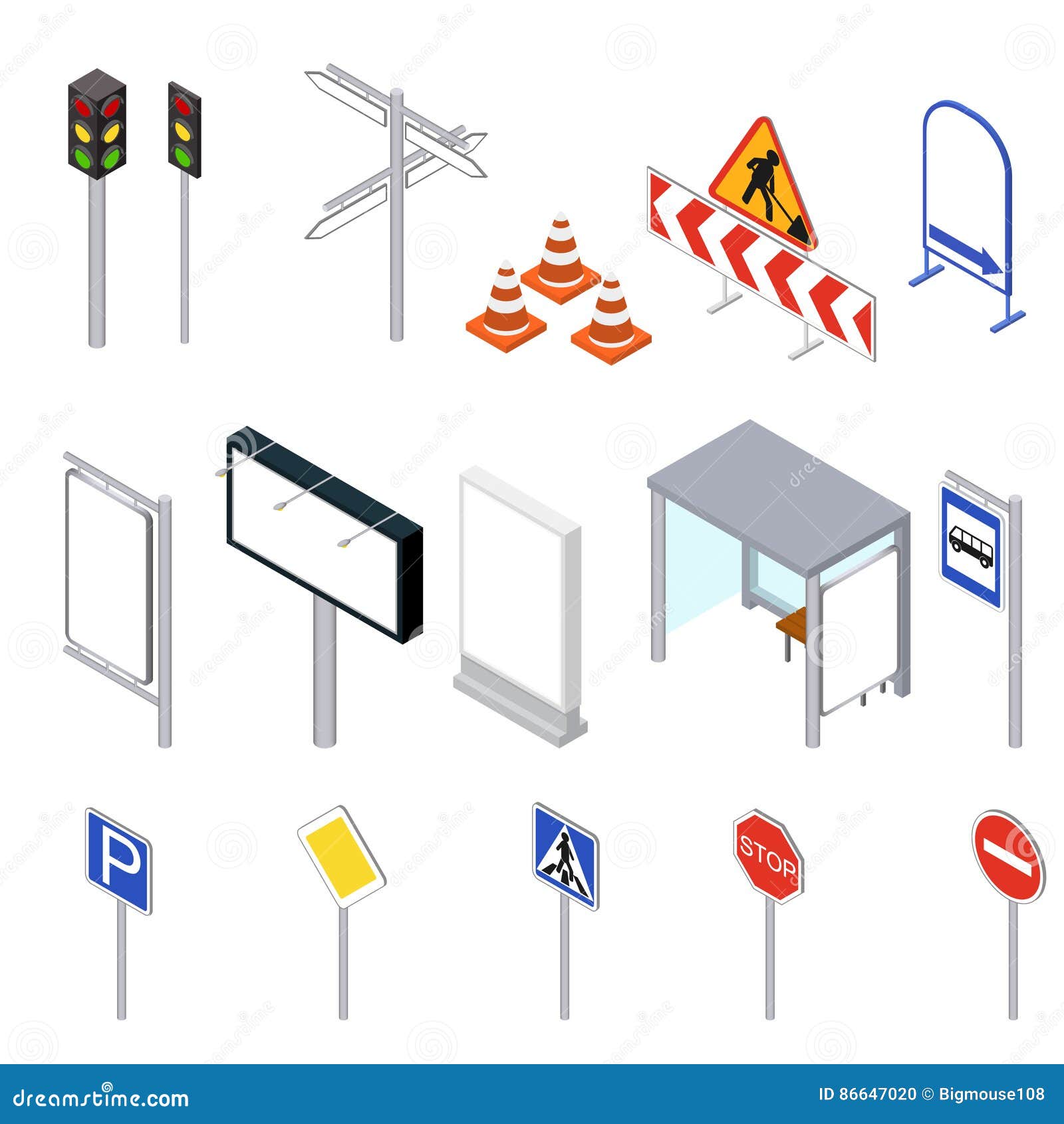 Street Objects Set Isometric View. Vector Stock Vector - Illustration ...