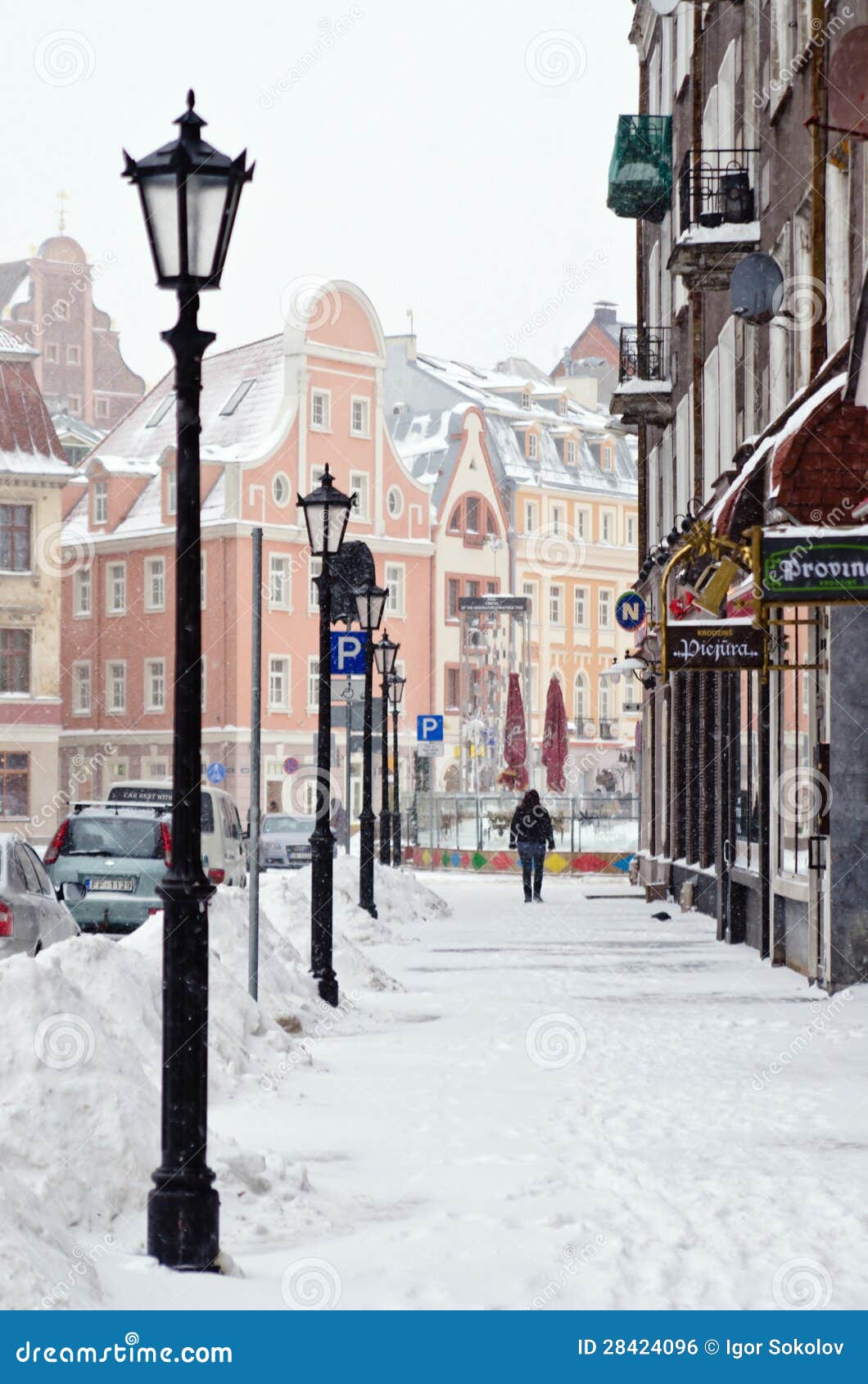 Street of Old Riga in Snow Day Editorial Photo - Image of decoration ...