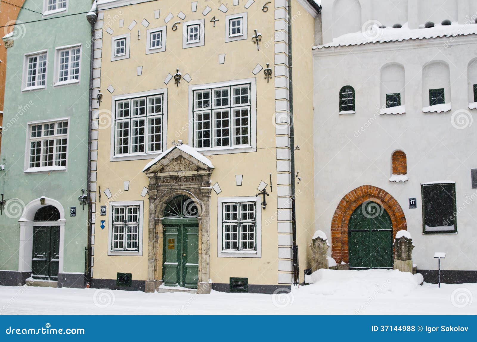 Street of Old Riga in Snow Day Stock Photo - Image of center, beautiful ...