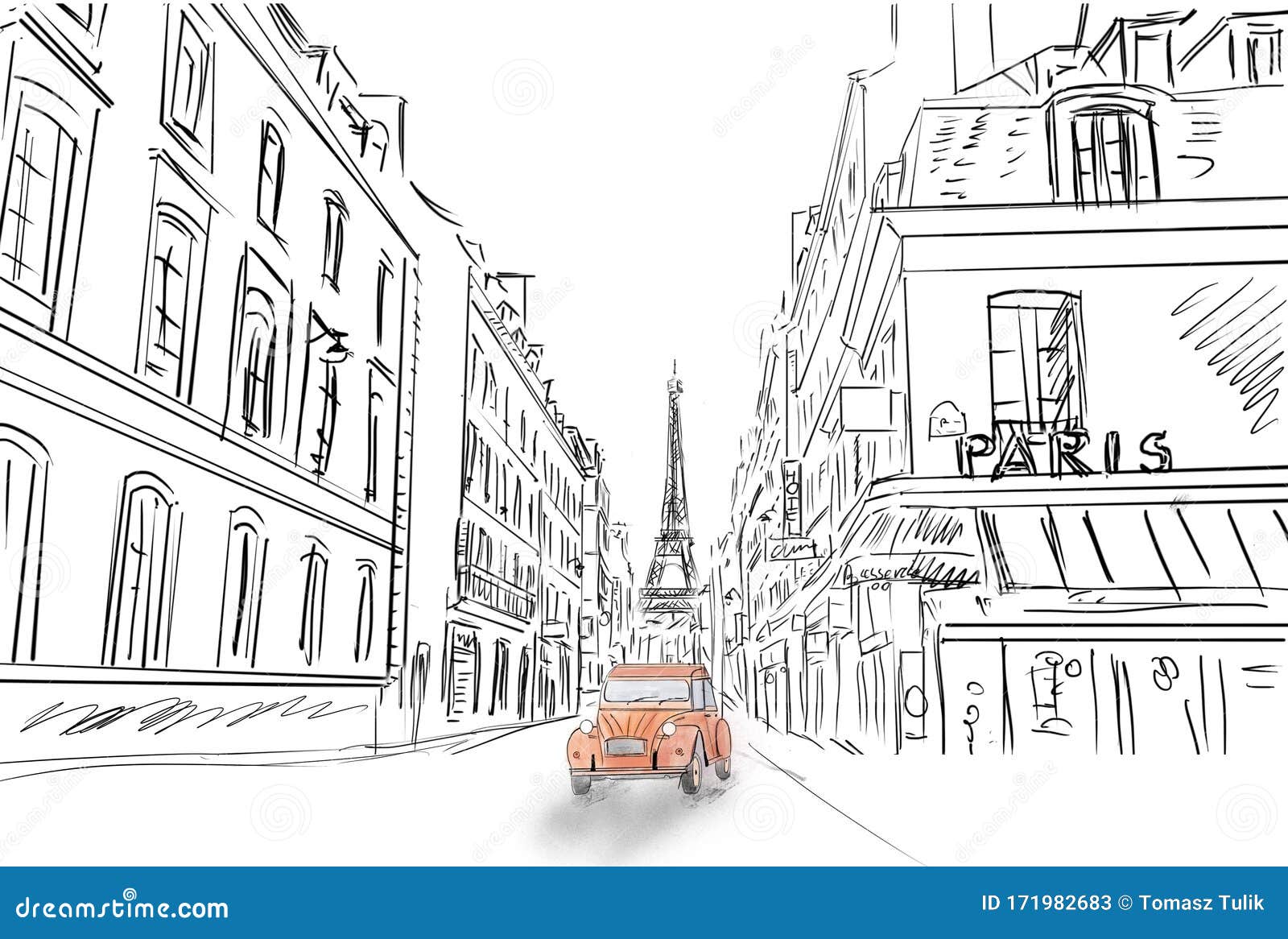 Paris Sketch Illustration, Set Of Hand Drawn Vector Doodle French ...