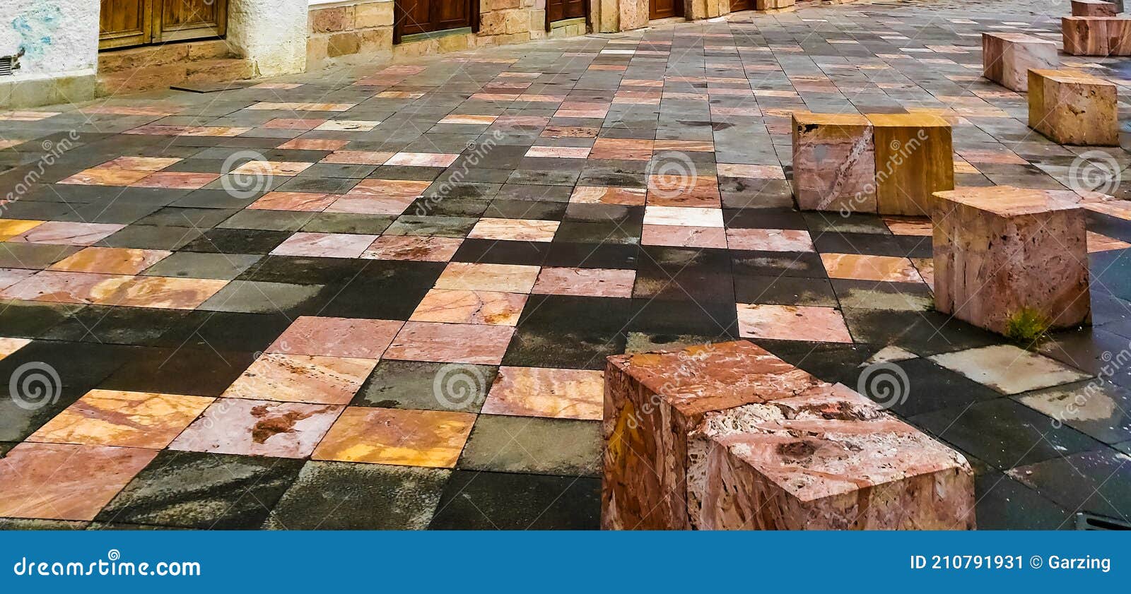 Street Paved with Colored Tiles. Stock Image - Image of floor ...