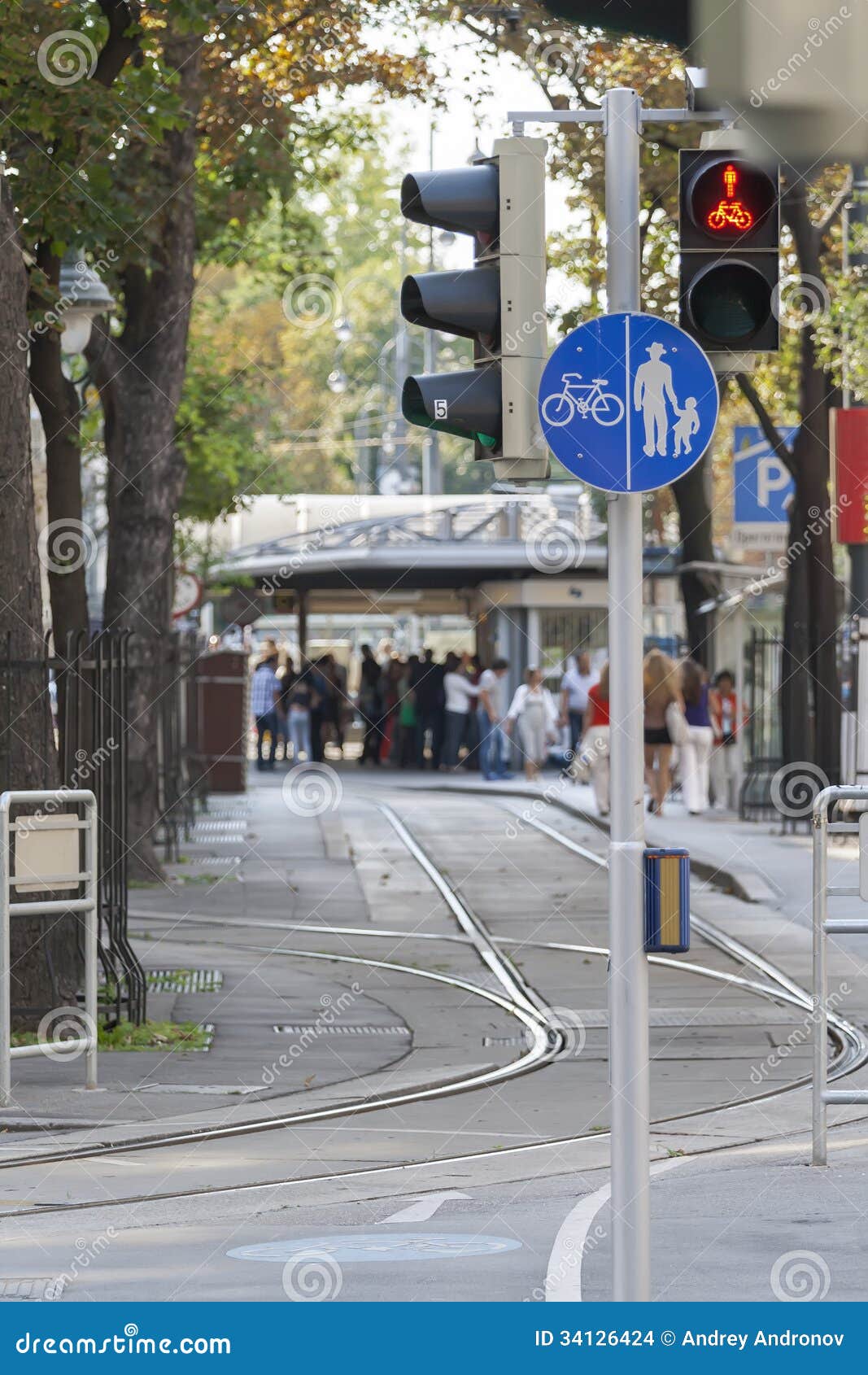 Street with Pedestrian and Bicycle Paths Stock Photo - Image of pathway ...