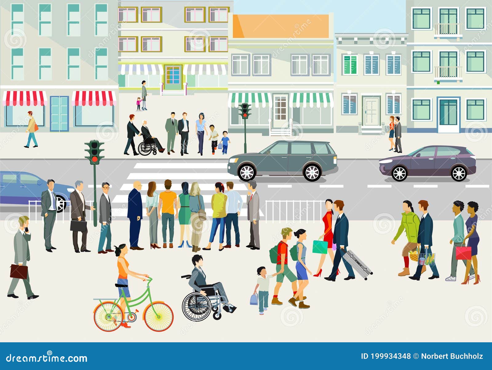 Street with Pedestrians on the Zebra Crossing Stock Vector ...