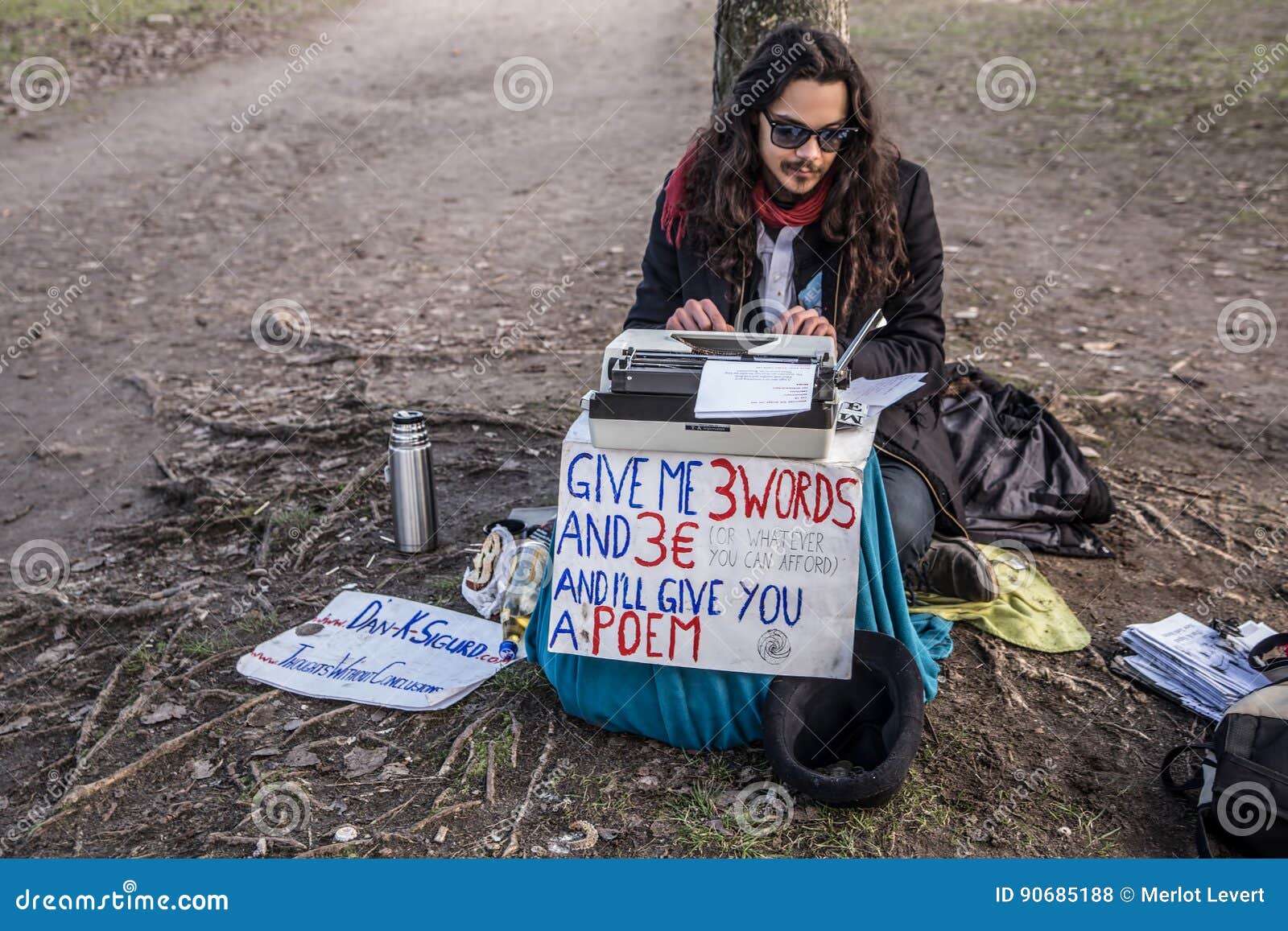 Street poet in Berlin editorial stock photo. Image of typewriter - 90685188