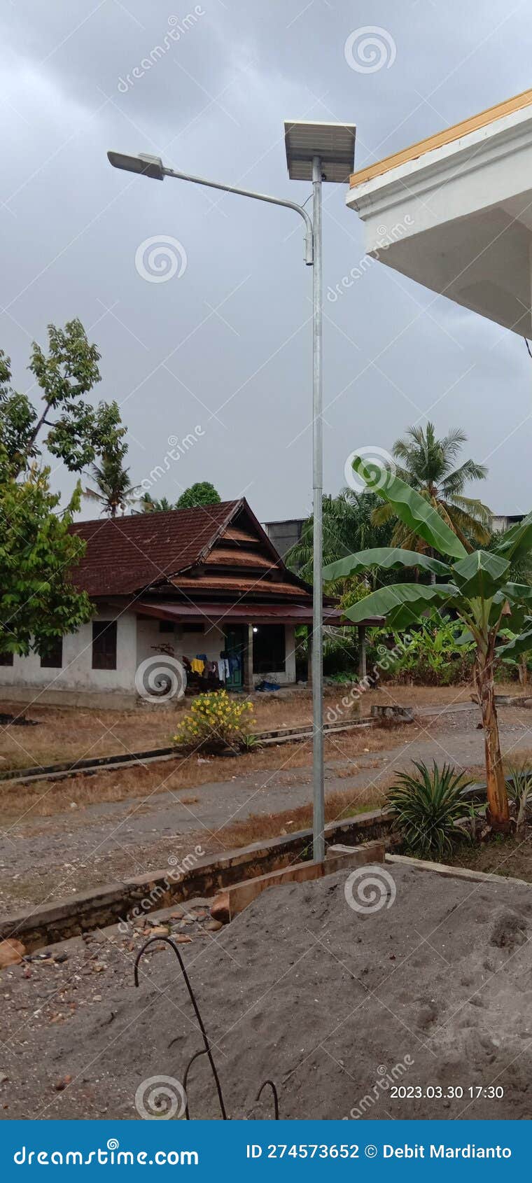 Street Powered Solar Lamp at Village Stock Photo - Image of ...