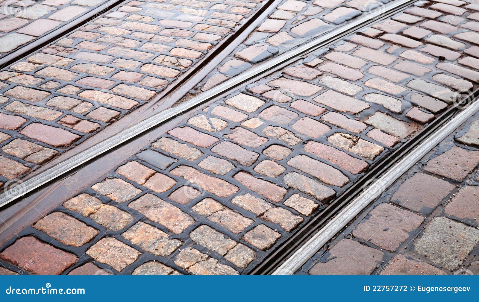 Street Railway Point on Cobblestone Road Stock Photo - Image of ...