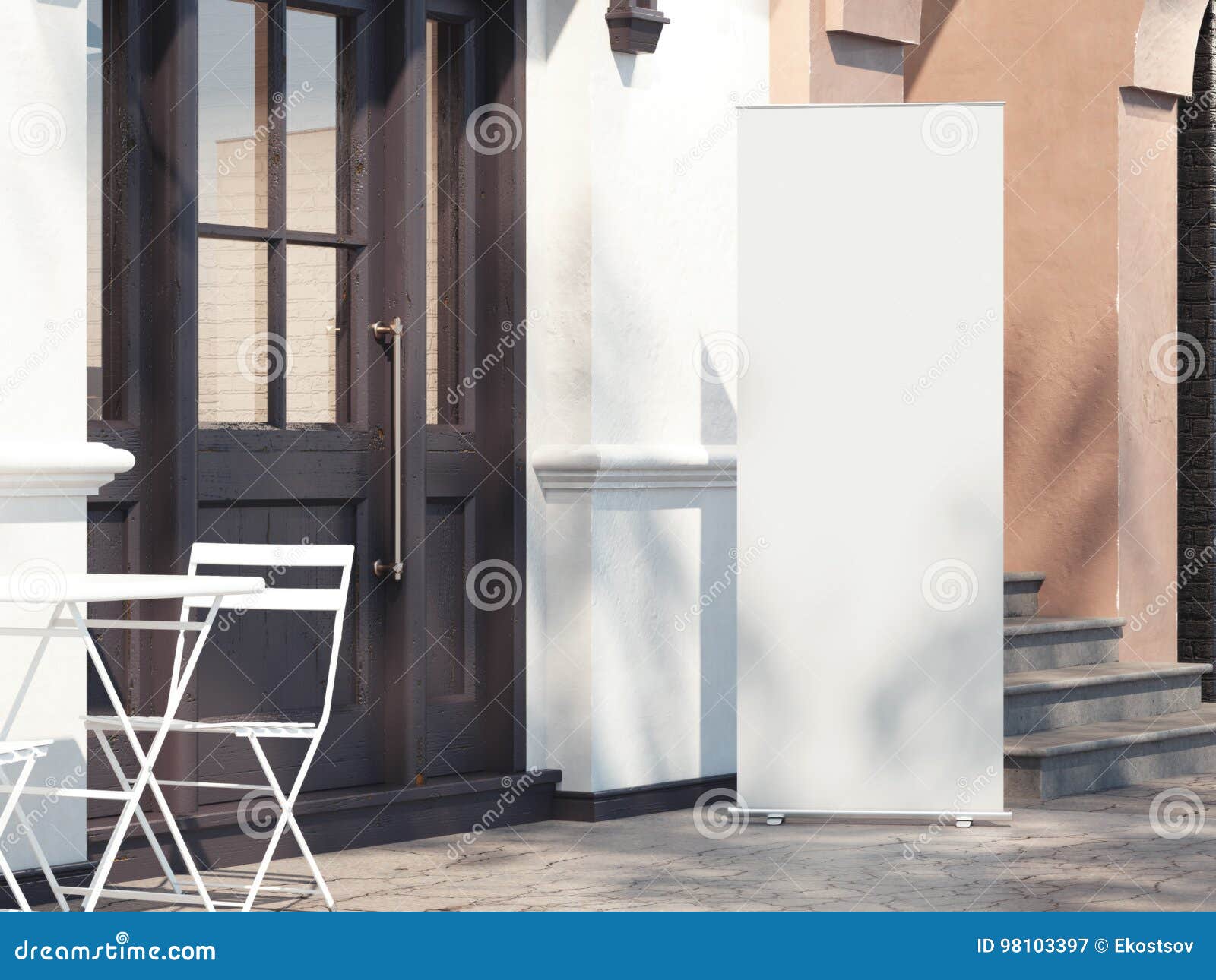 Street Restaurant with Rollup Banner. 3d Rendering Stock Illustration ...