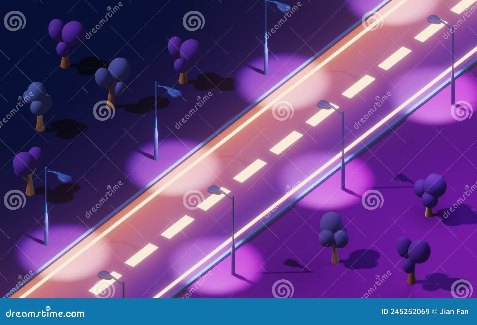 Street Road and Street Light, 3d Rendering Stock Illustration ...