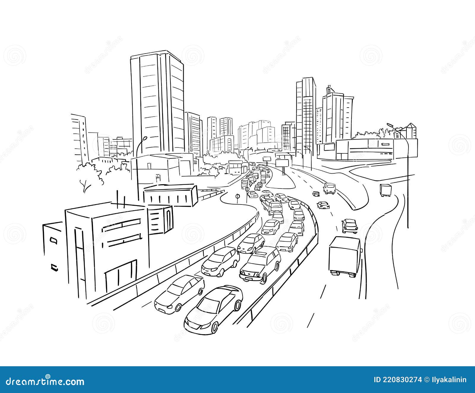 Street, Road View. City Sketch. Traffic Jam. Highway, Transport ... Street, Road View. City Sketch. Traffic Jam. Highway, Transport ...