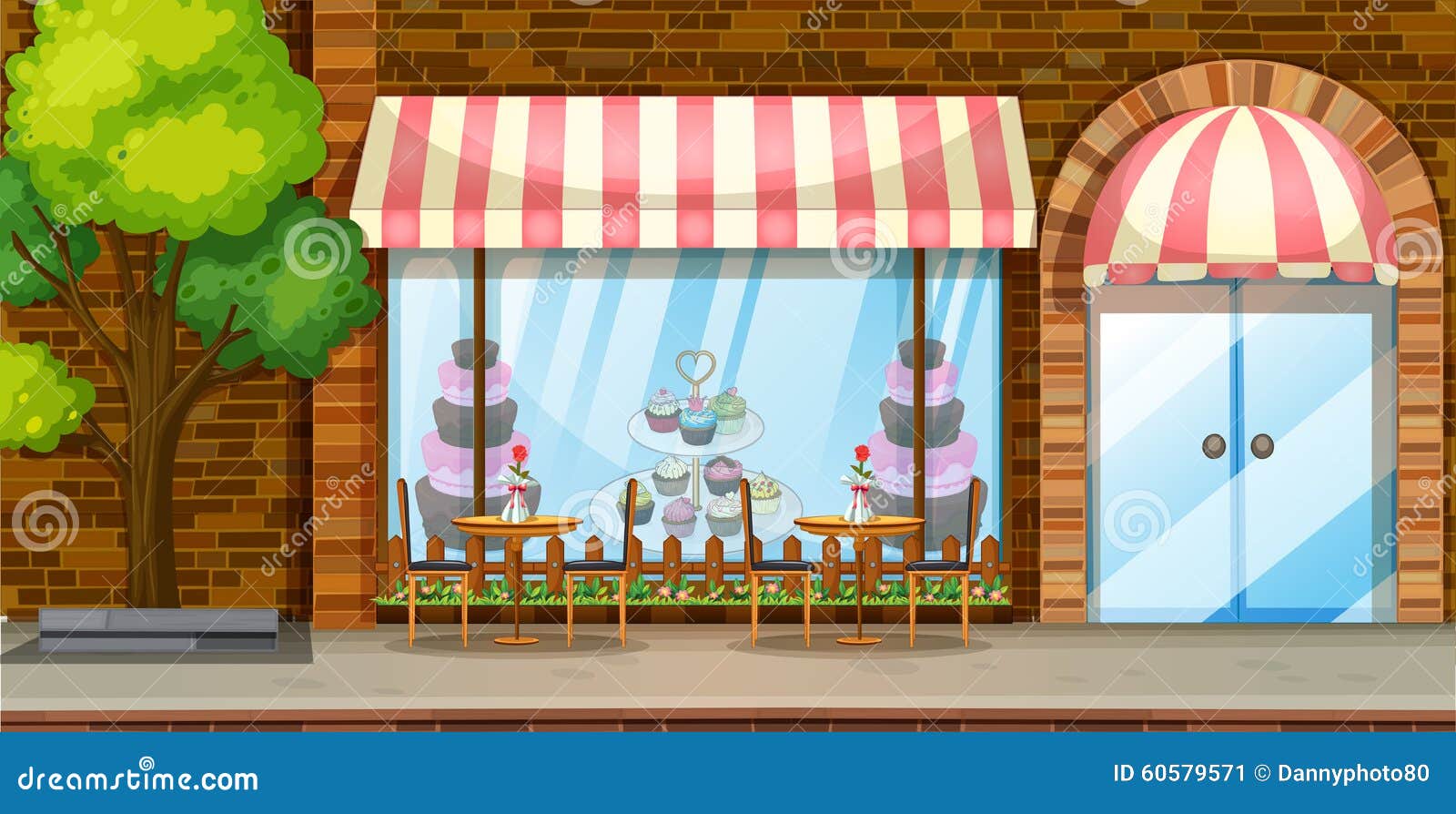 Street Scene With Bakery Shop Cartoon Vector | CartoonDealer.com #60579571