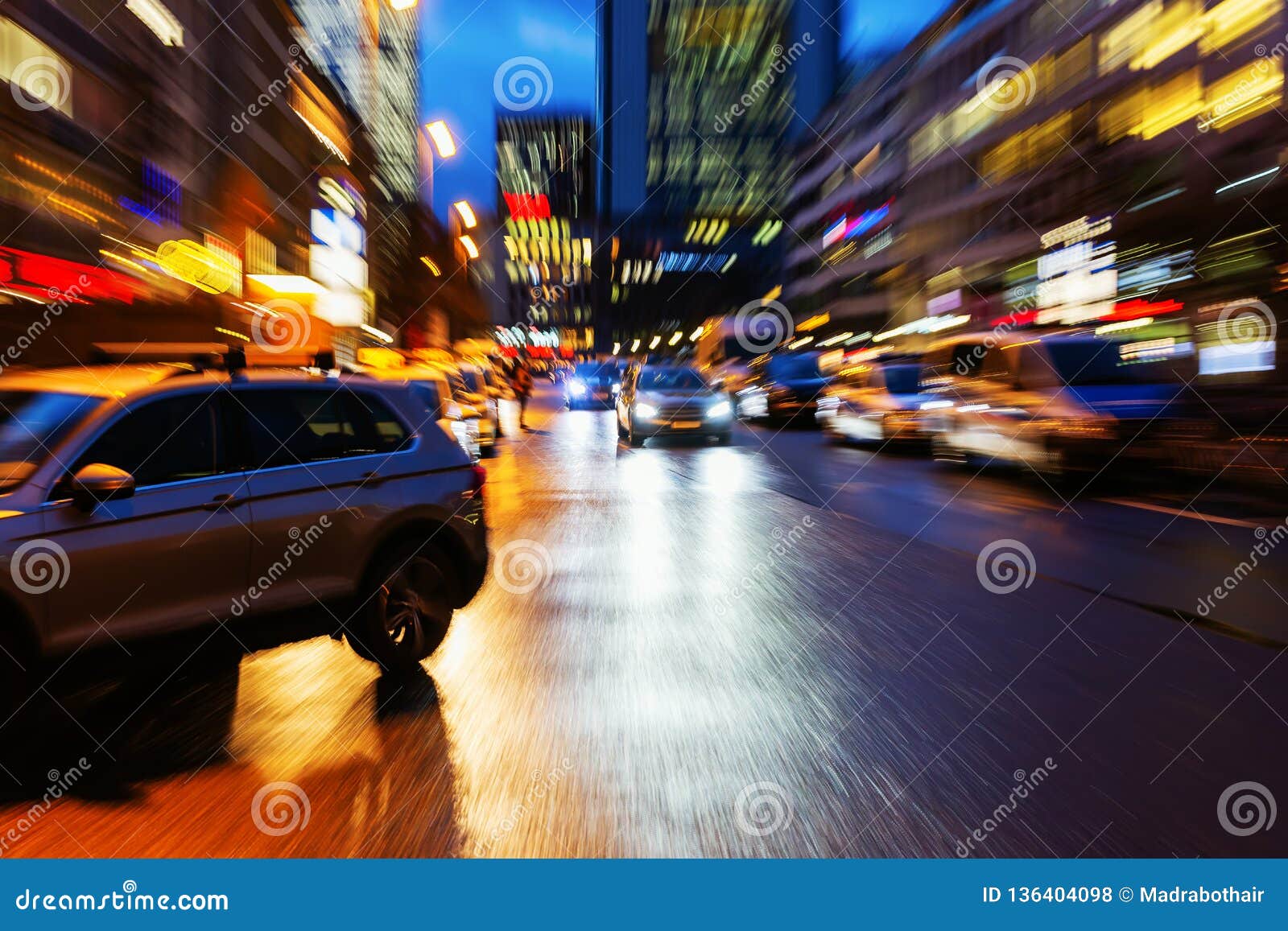 Street Scene at Night with Zoom Effect Stock Photo - Image of auto ...