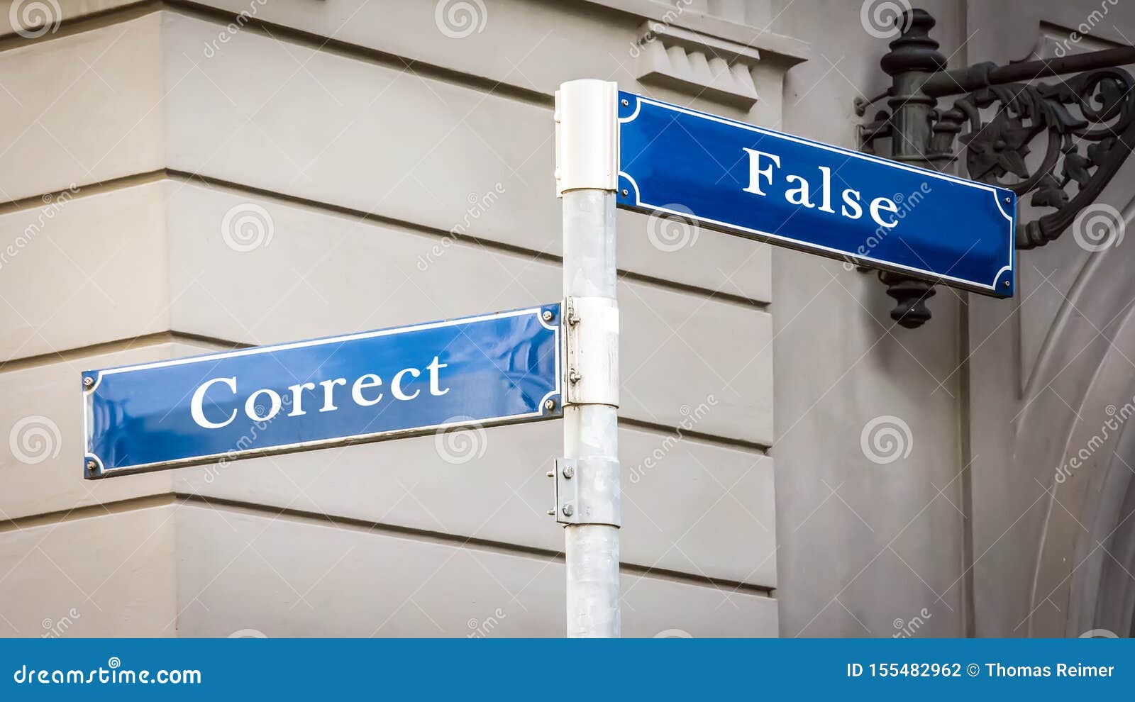 Street Sign Correct Versus False Stock Photo - Image of right, success ...