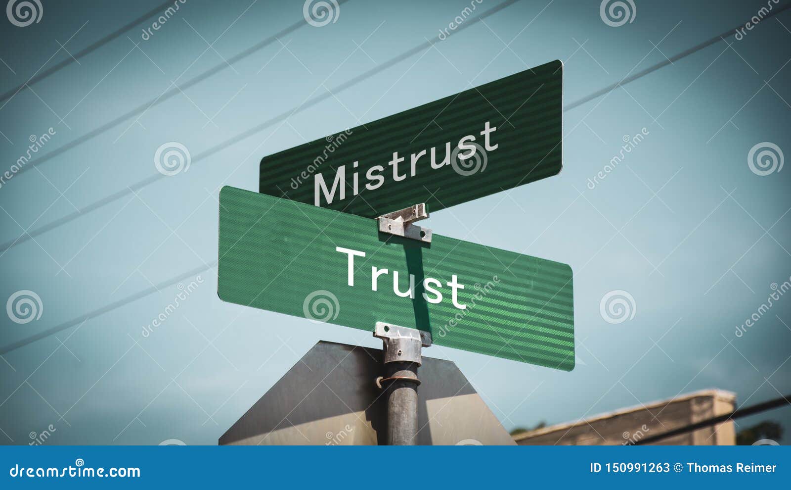 Street Sign To Trust Versus Mistrust Stock Image Image Of Distrust