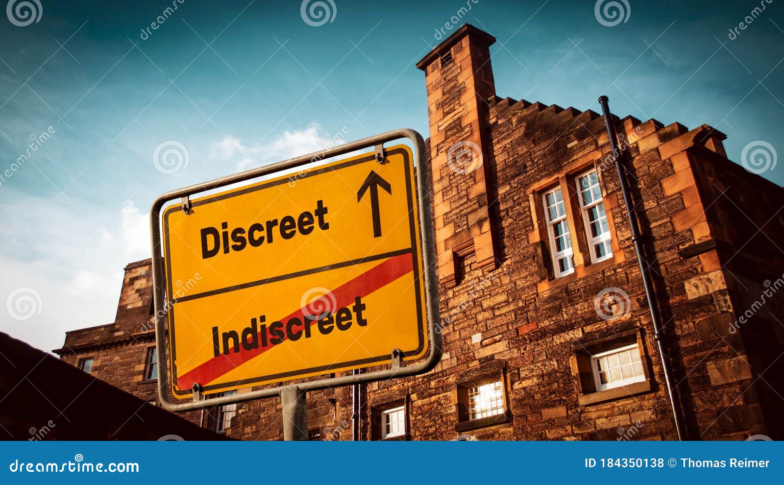 Street Sign Discreet Versus Indiscreet Stock Photo - Image of sign ...