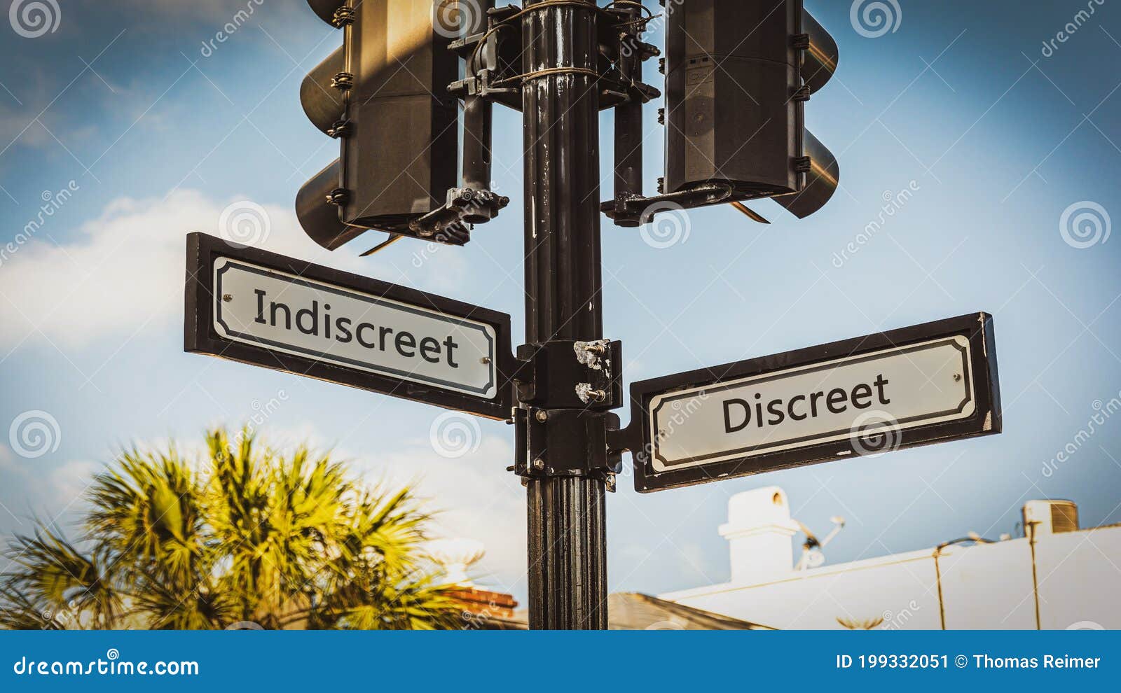 Street Sign Discreet Versus Indiscreet Stock Image - Image of sign ...