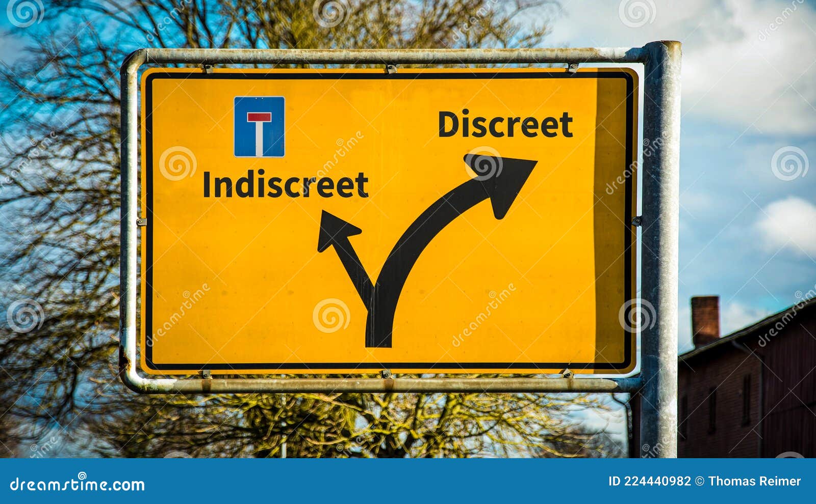 Street Sign Discreet Versus Indiscreet Stock Photo - Image of ...