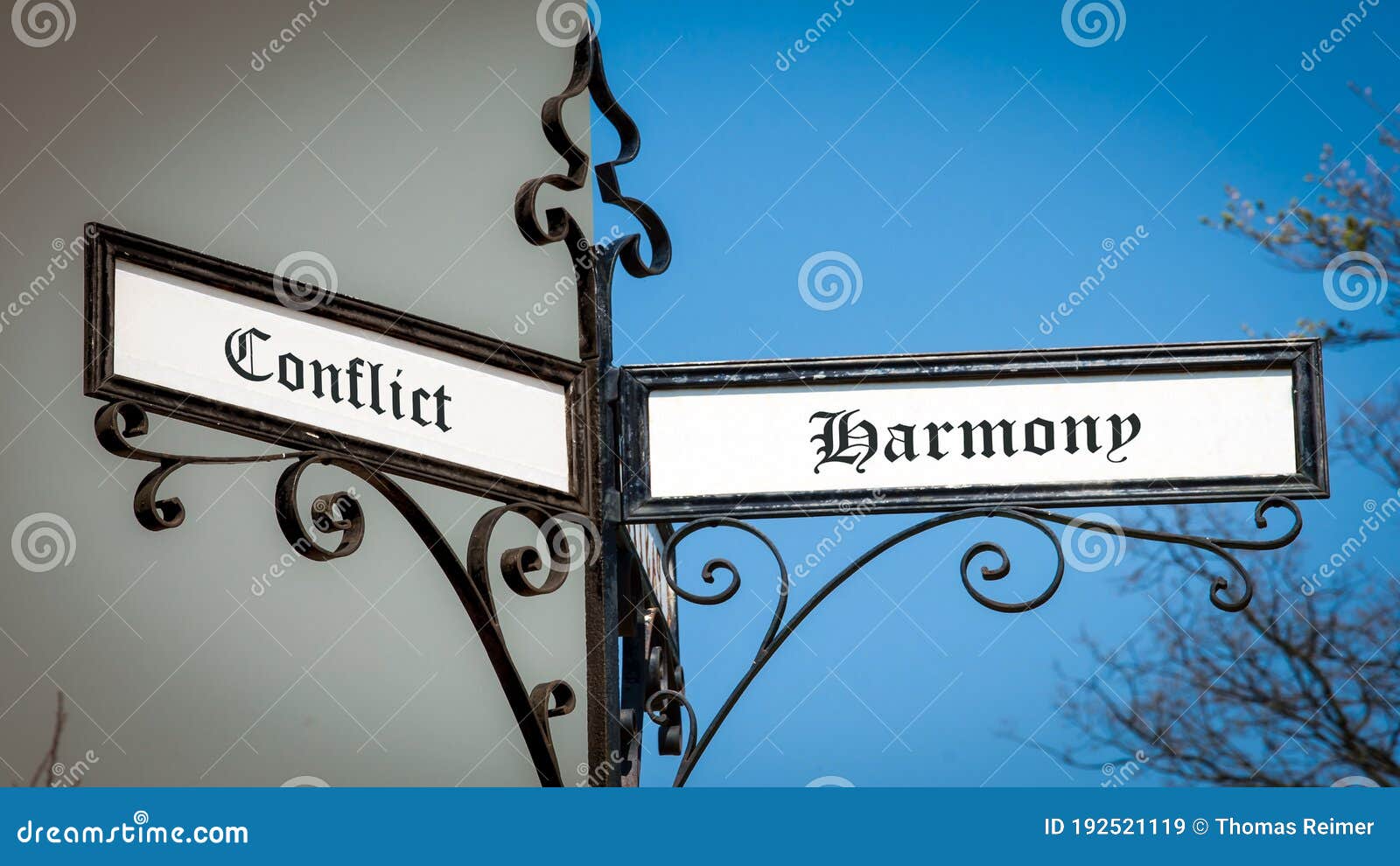 Street Sign Harmony Versus Conflict Stock Image - Image of conflicts ...