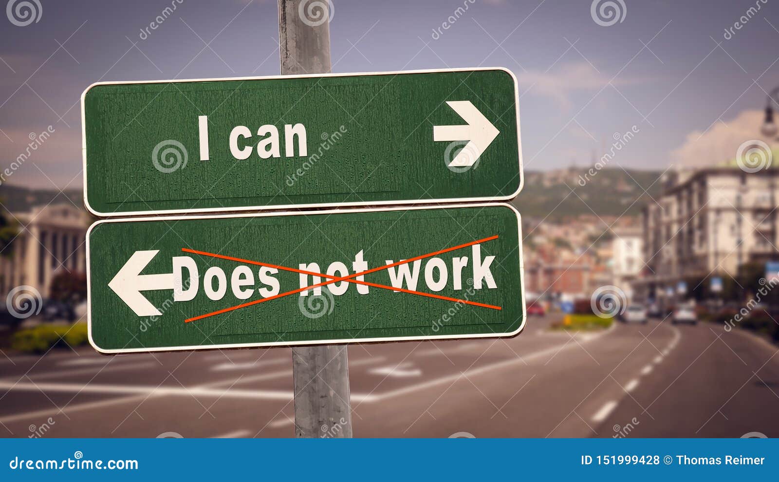 Street Sign I Can Versus Does Not Work Stock Photo - Image of signpost ...