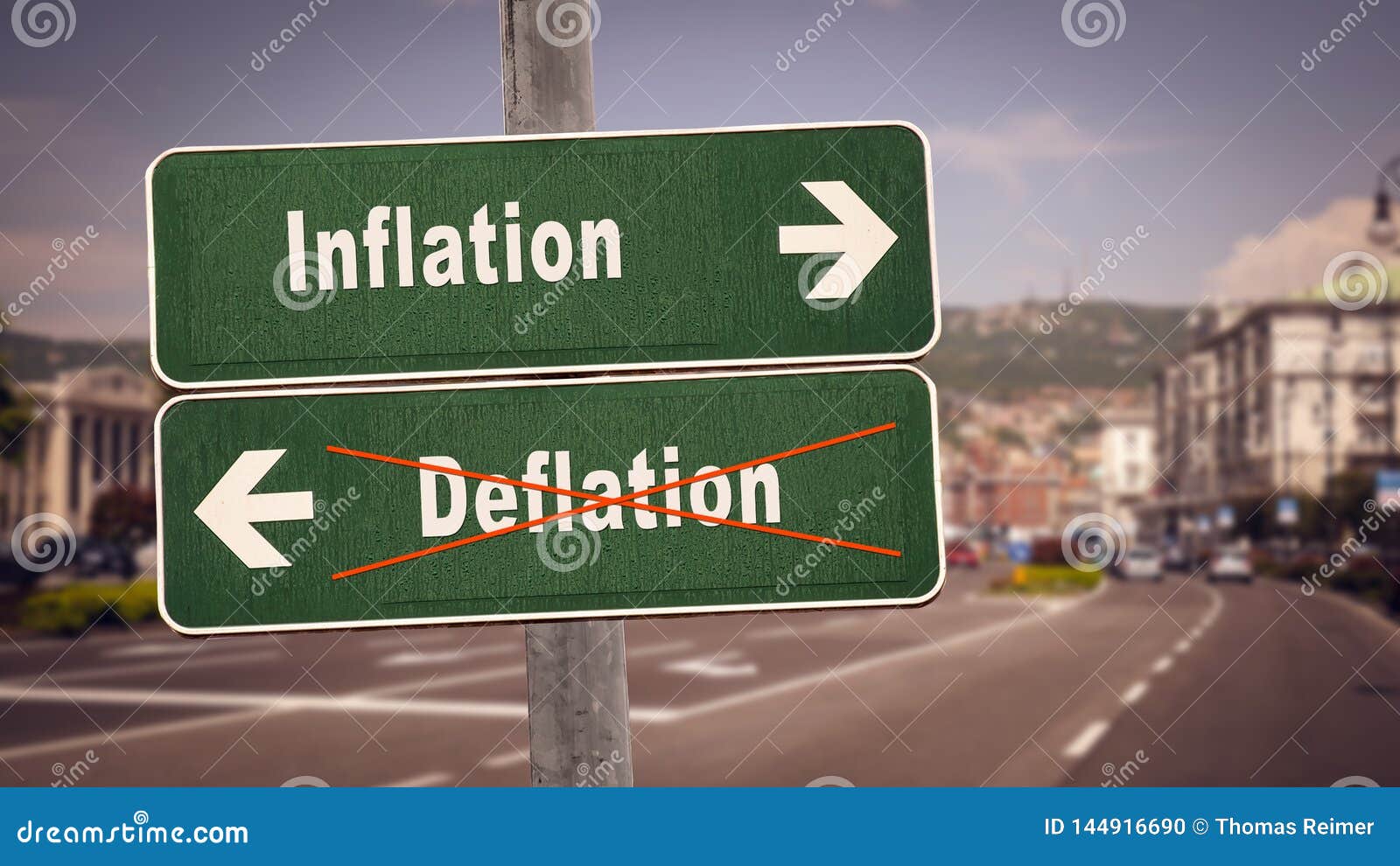 Street Sign Inflation Versus Deflation Stock Photo - Image of price ...