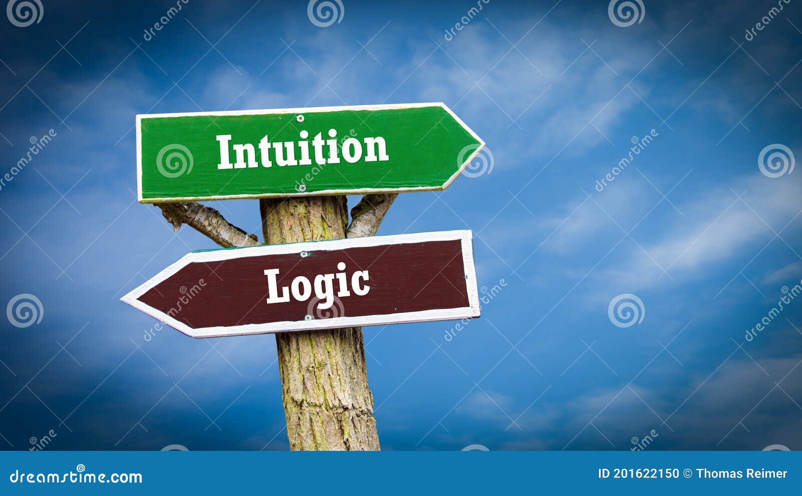 Street Sign Intuition Versus Logic Stock Photo - Image of rational ...