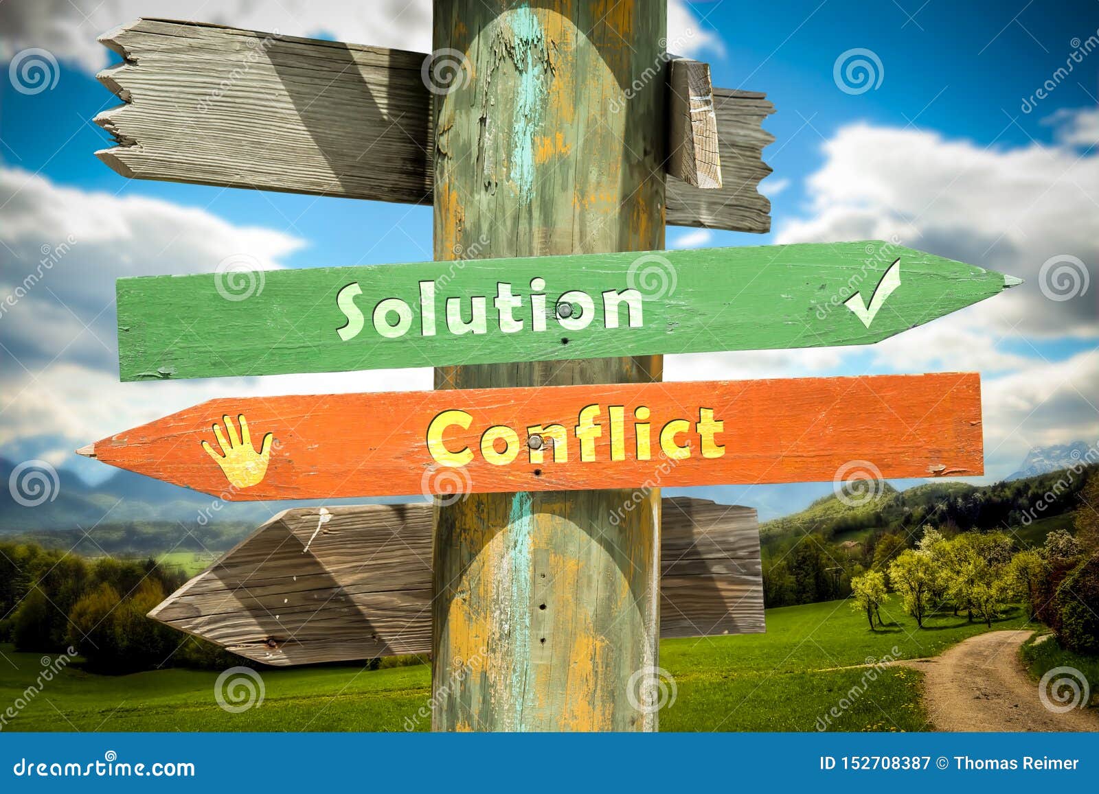 Street Sign Solution Versus Conflict Stock Image - Image of separation ...
