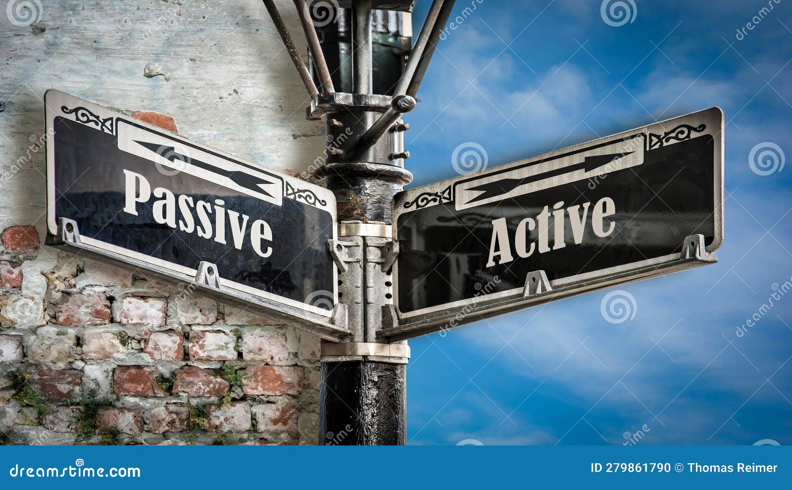 Street Sign To Active Versus Passive Stock Photo - Image of pleasure ...
