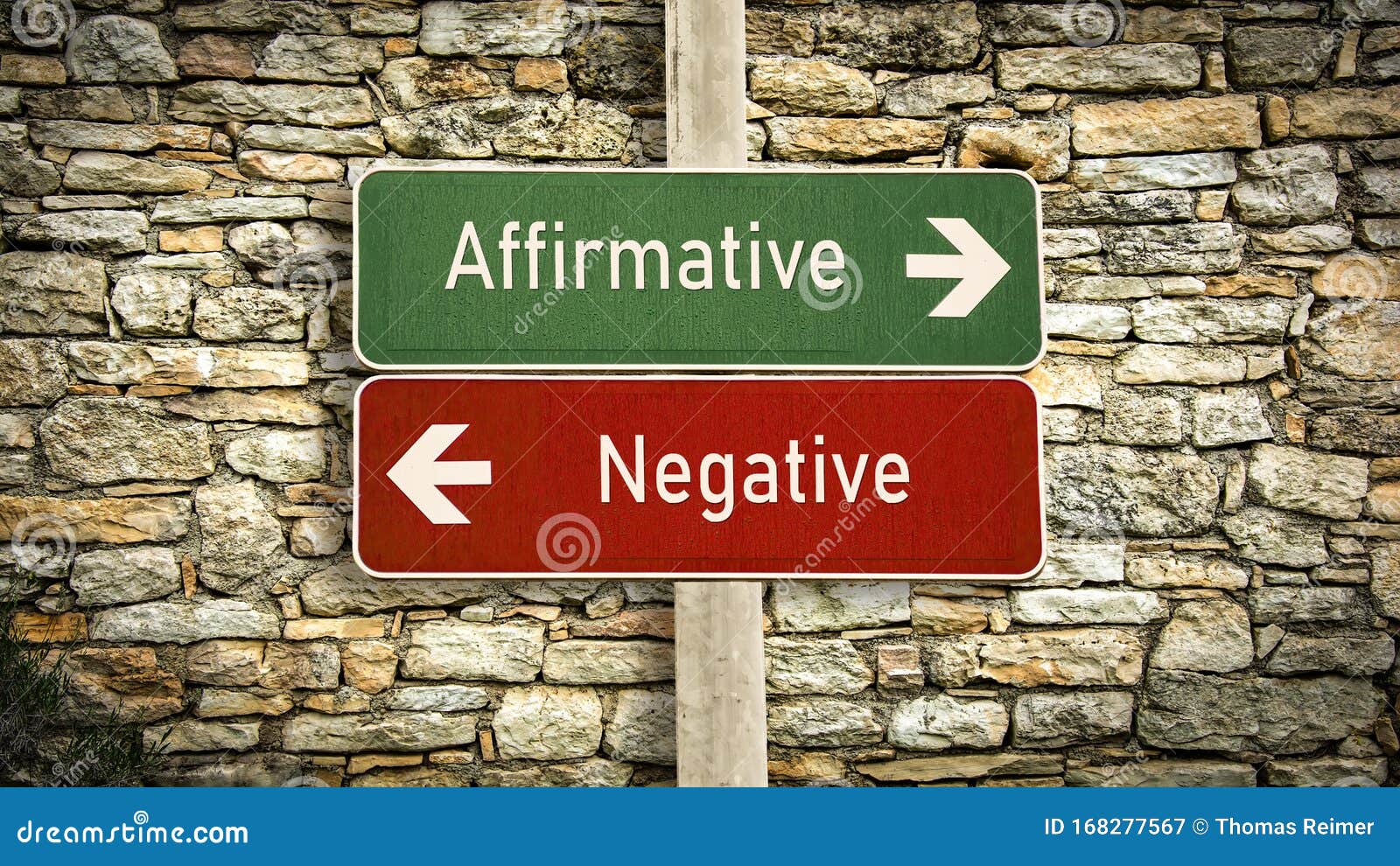 Street Sign To Affirmative Versus Negative Stock Image - Image of ...