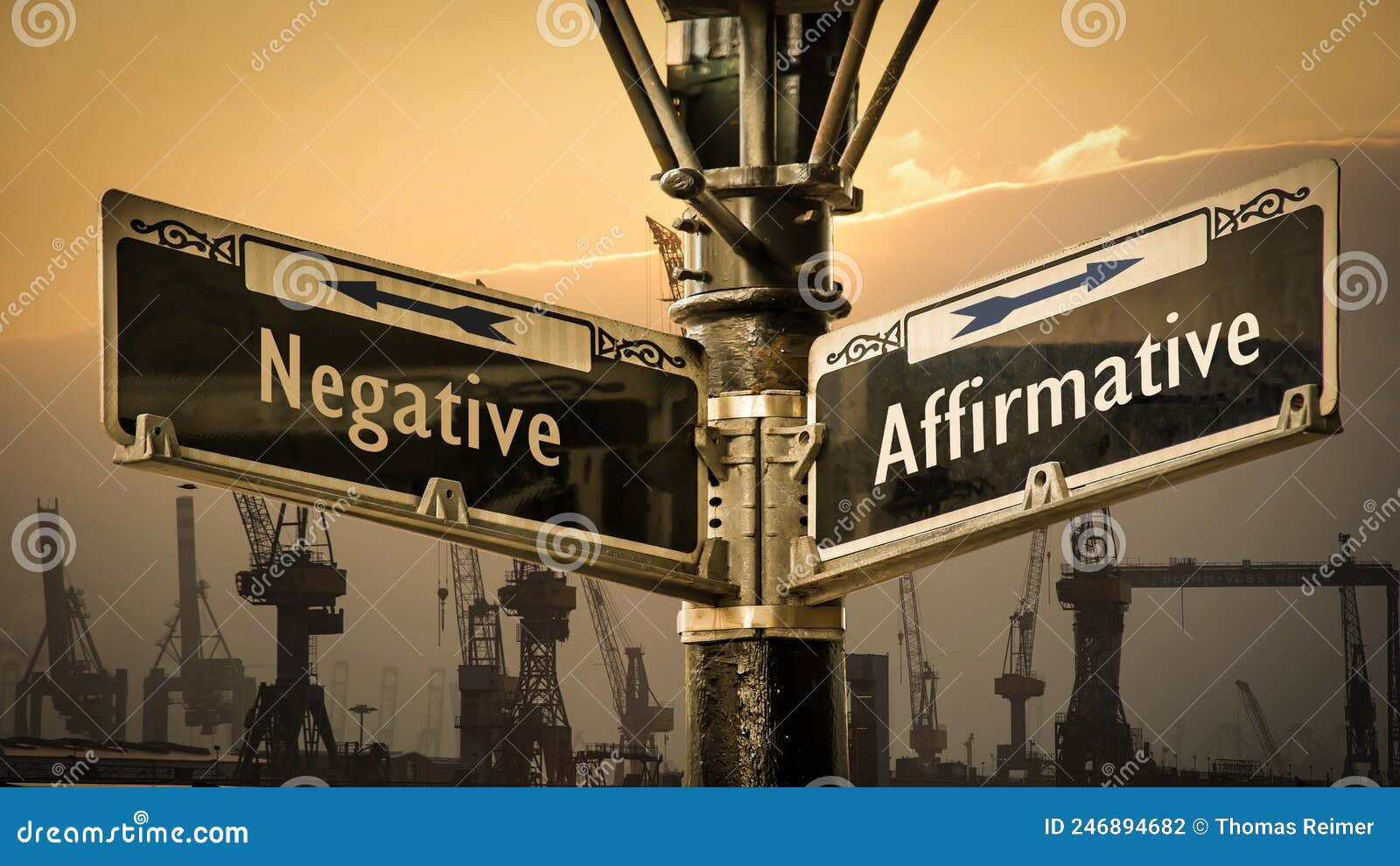 Street Sign To Affirmative Versus Negative Stock Photo - Image of ...