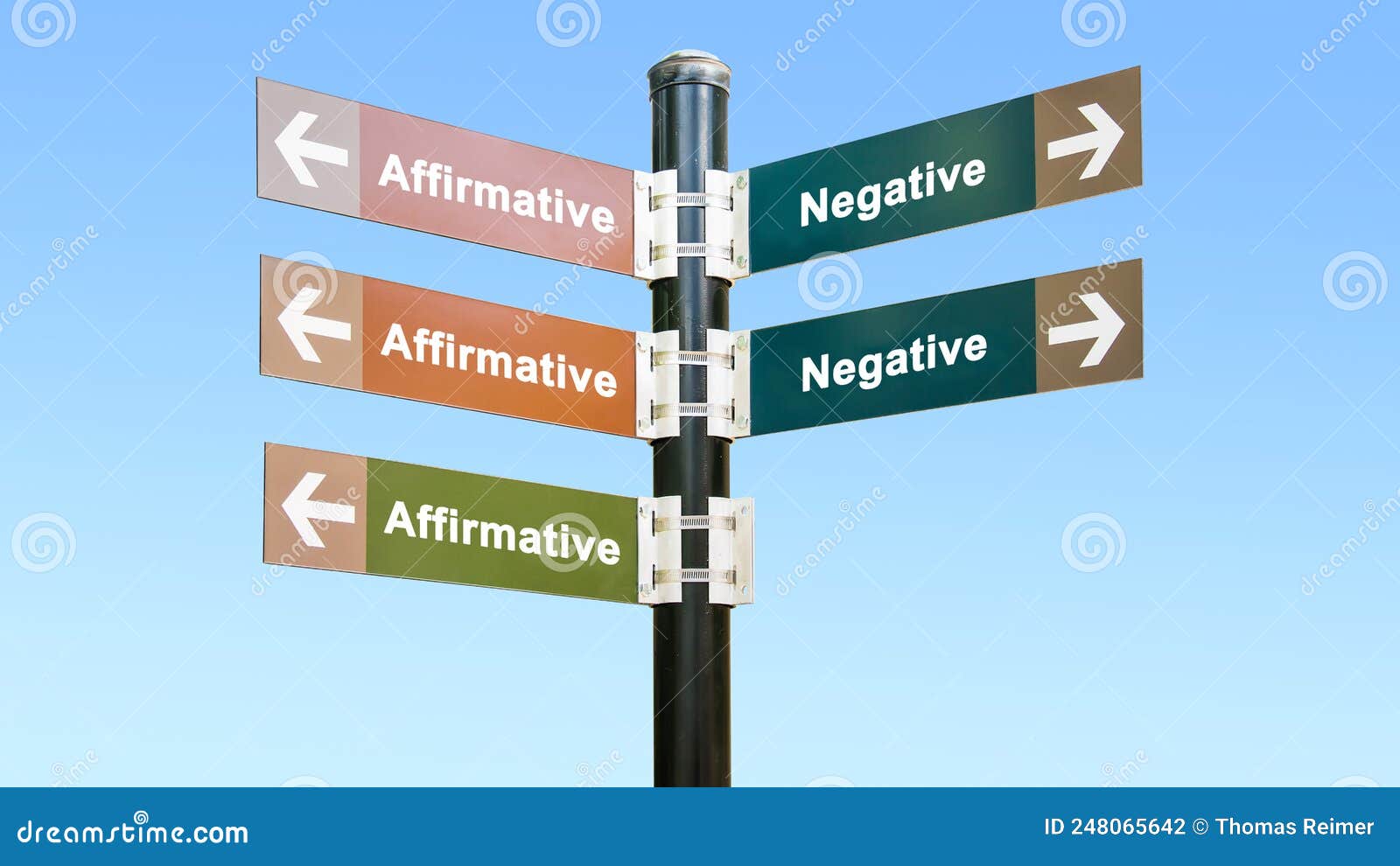 Street Sign To Affirmative Versus Negative Stock Photo - Image of ...