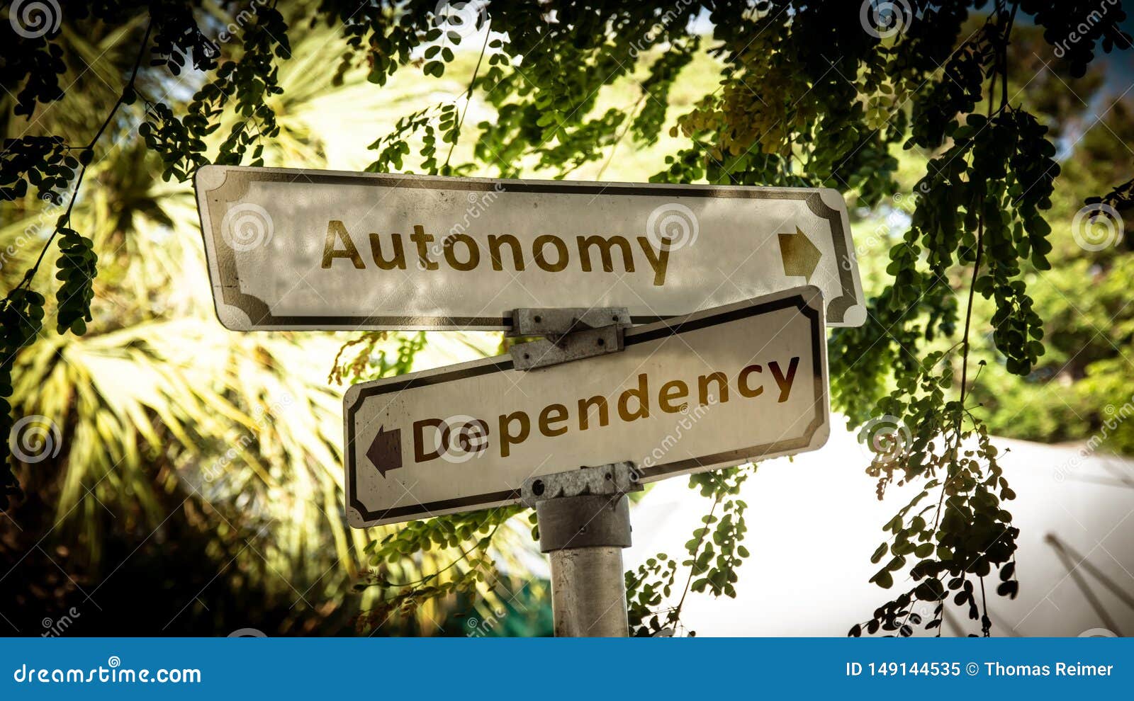 Street Sign To Autonomy Versus Dependency Stock Image - Image of ...