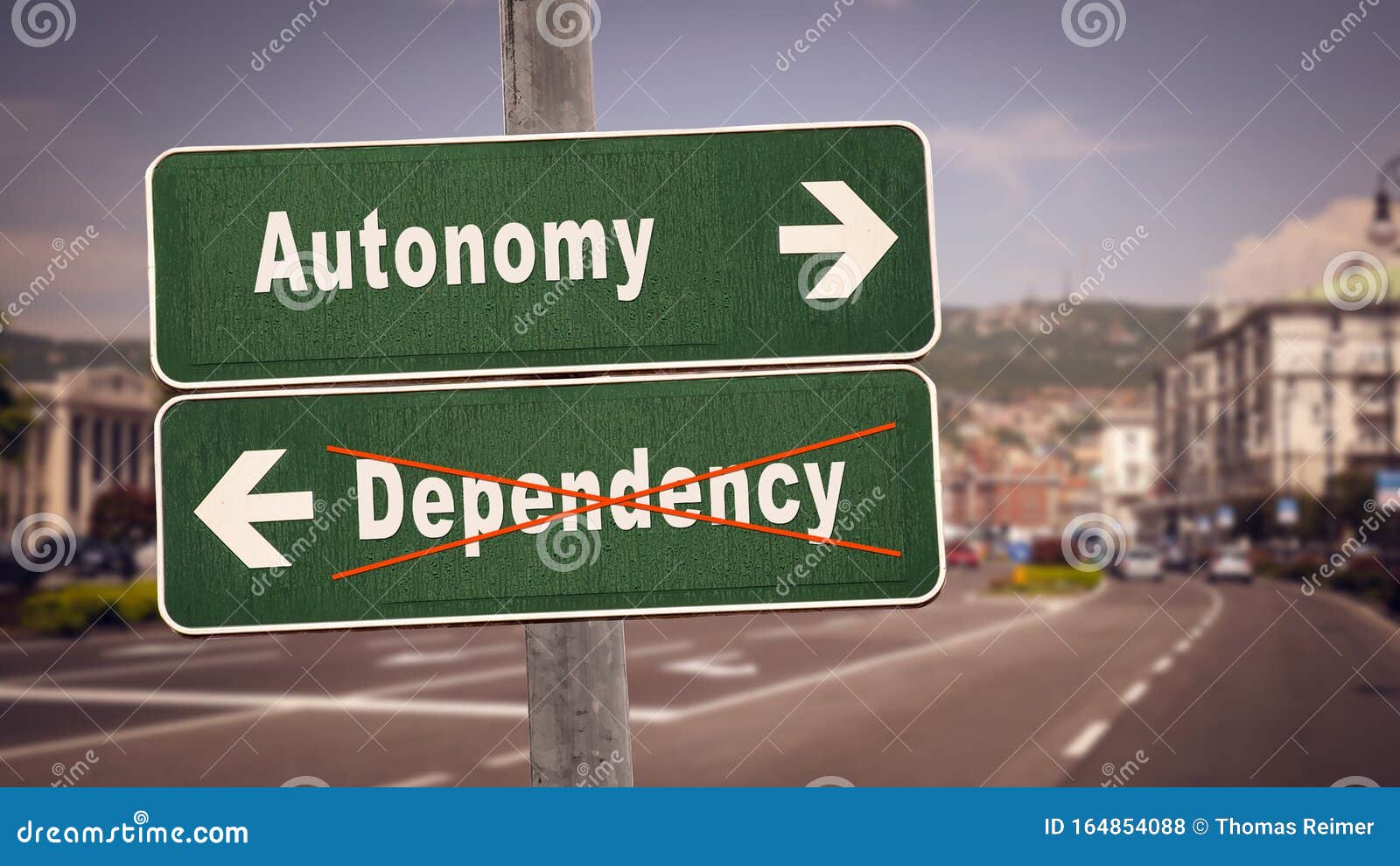Street Sign To Autonomy Versus Dependency Stock Photo - Image of ...