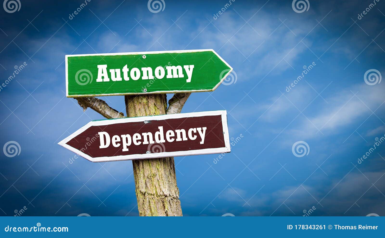 Street Sign To Autonomy Versus Dependency Stock Image - Image of self ...