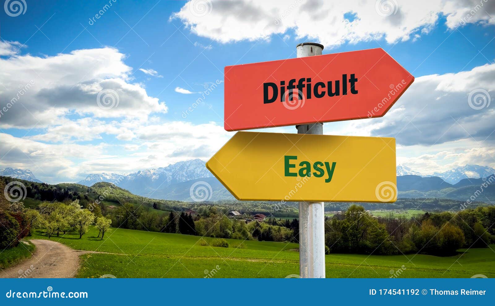 Street Sign To Easy Versus Difficult Stock Photo - Image of ...