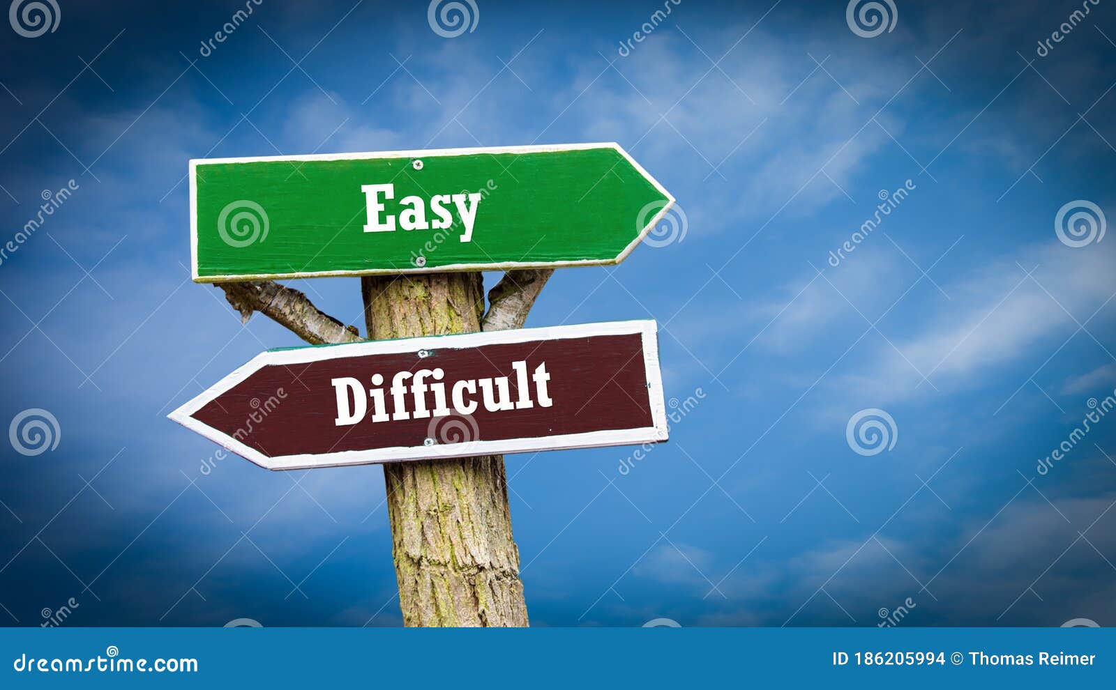 Street Sign To Easy Versus Difficult Stock Photo - Image of problem ...