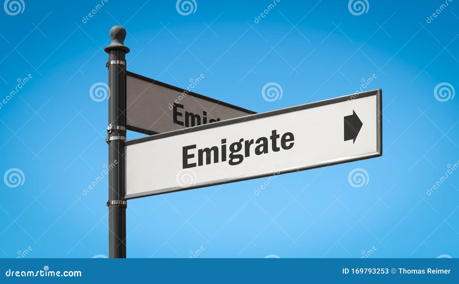 Street Sign to Emigrate stock image. Image of faraway - 169793253