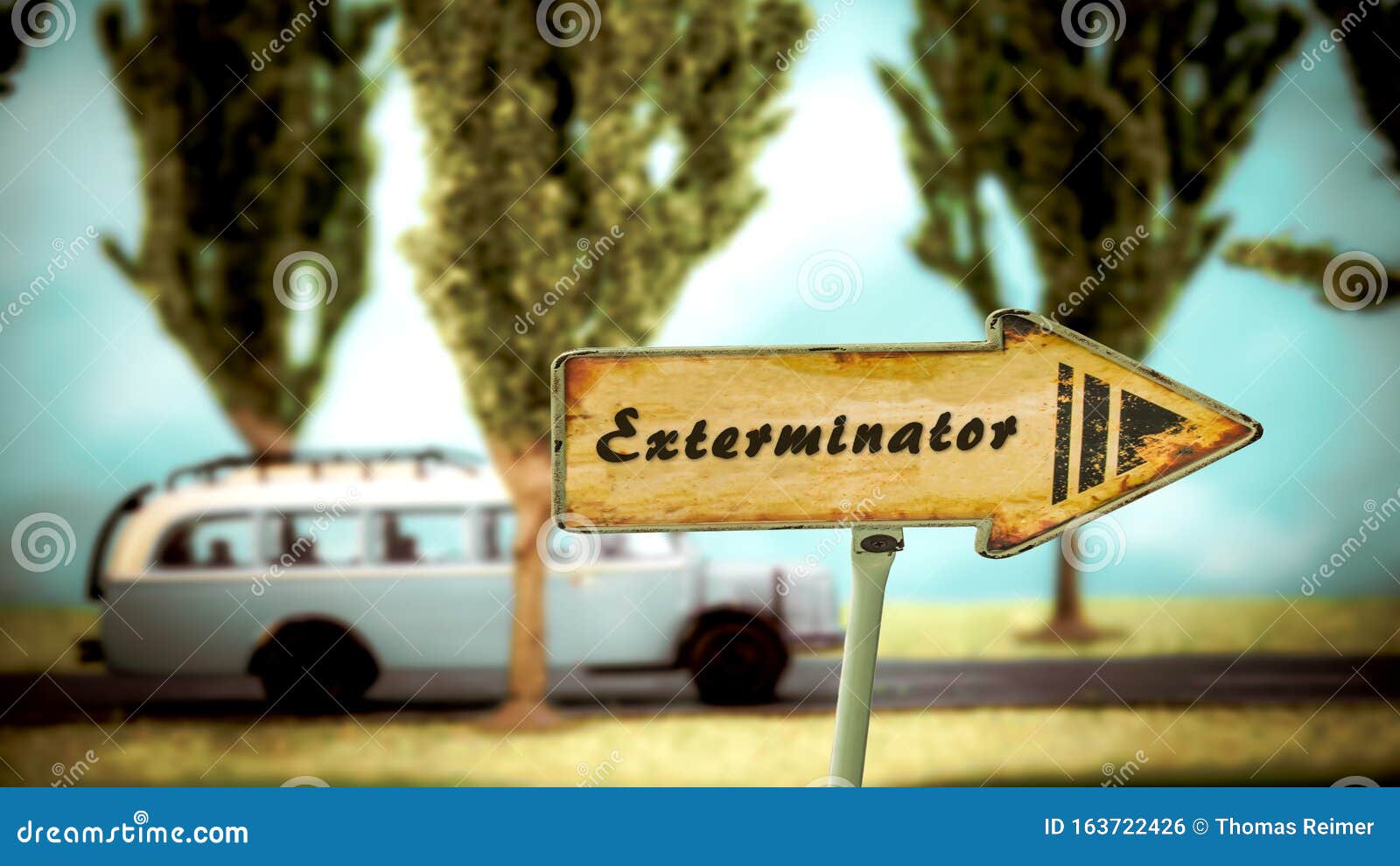 Street Sign To Exterminator Stock Photo - Image of degeneration ...