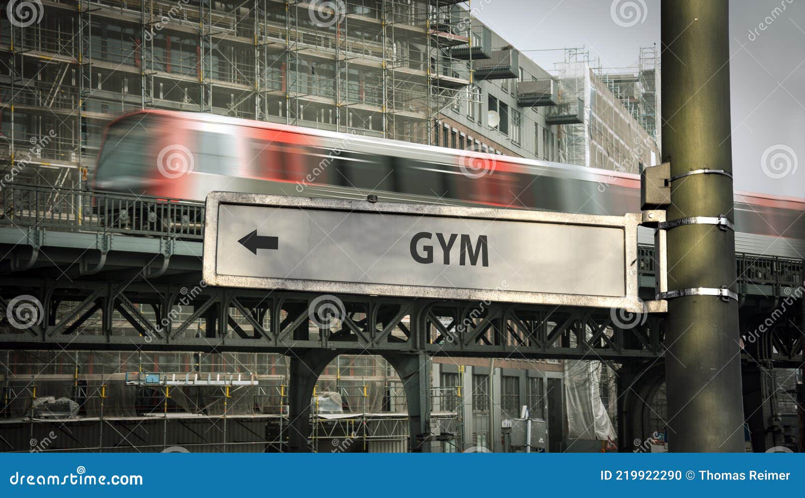 Street Sign to Gym stock photo. Image of arena, direction - 219922290