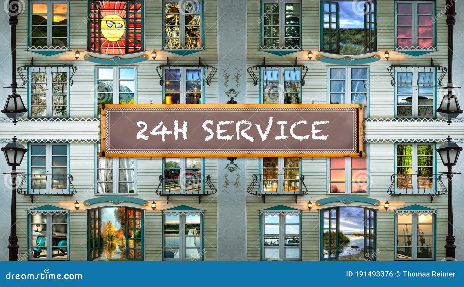 Street Sign to 24h Service stock photo. Image of customers - 191493376