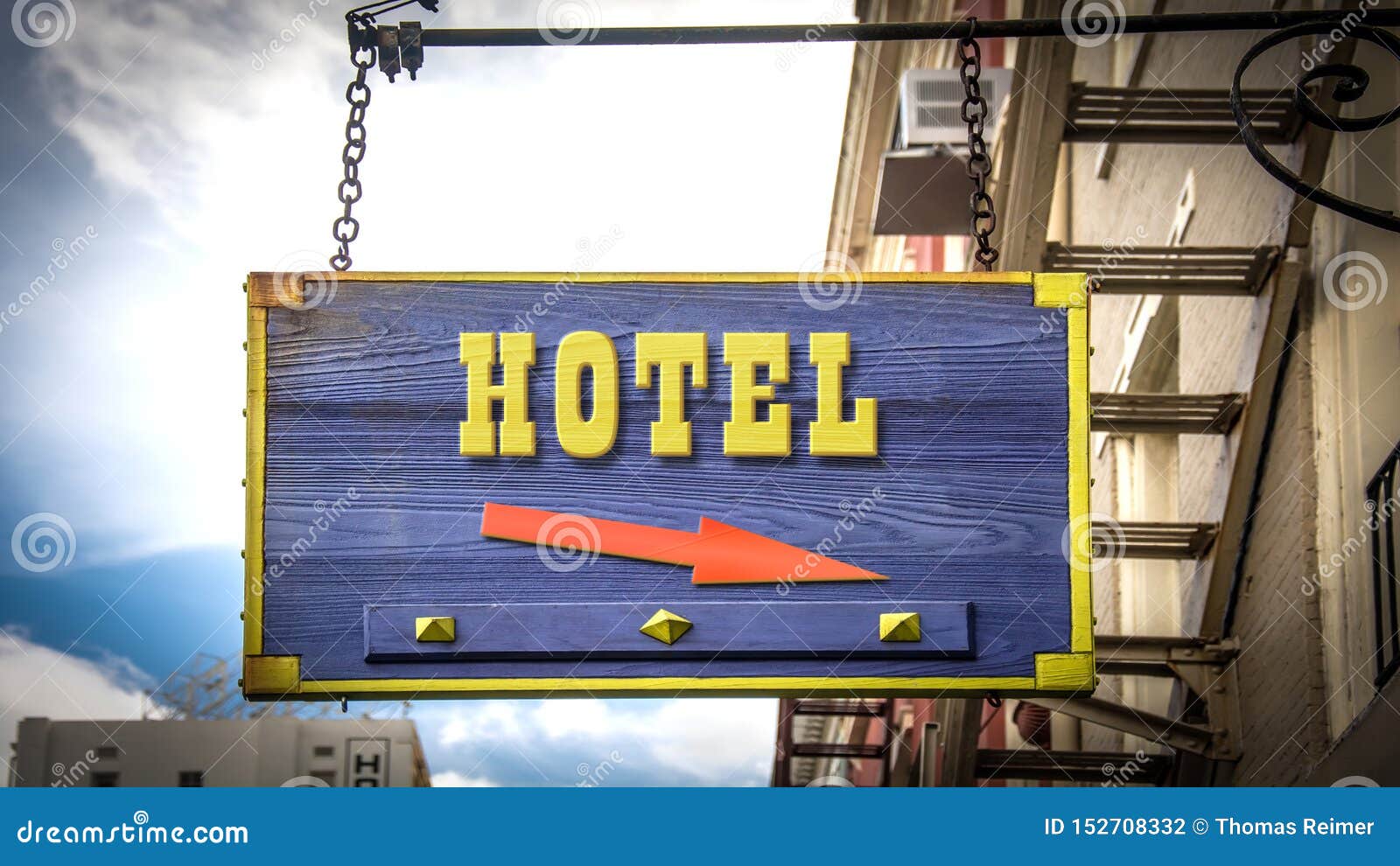 Street Sign to Hotel stock photo. Image of holiday, vacation - 152708332
