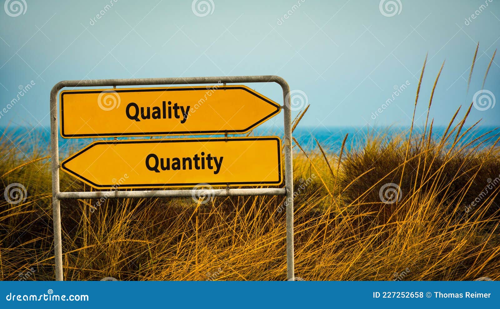 Street Sign To Quality Versus Quantity Stock Photo - Image of shield ...