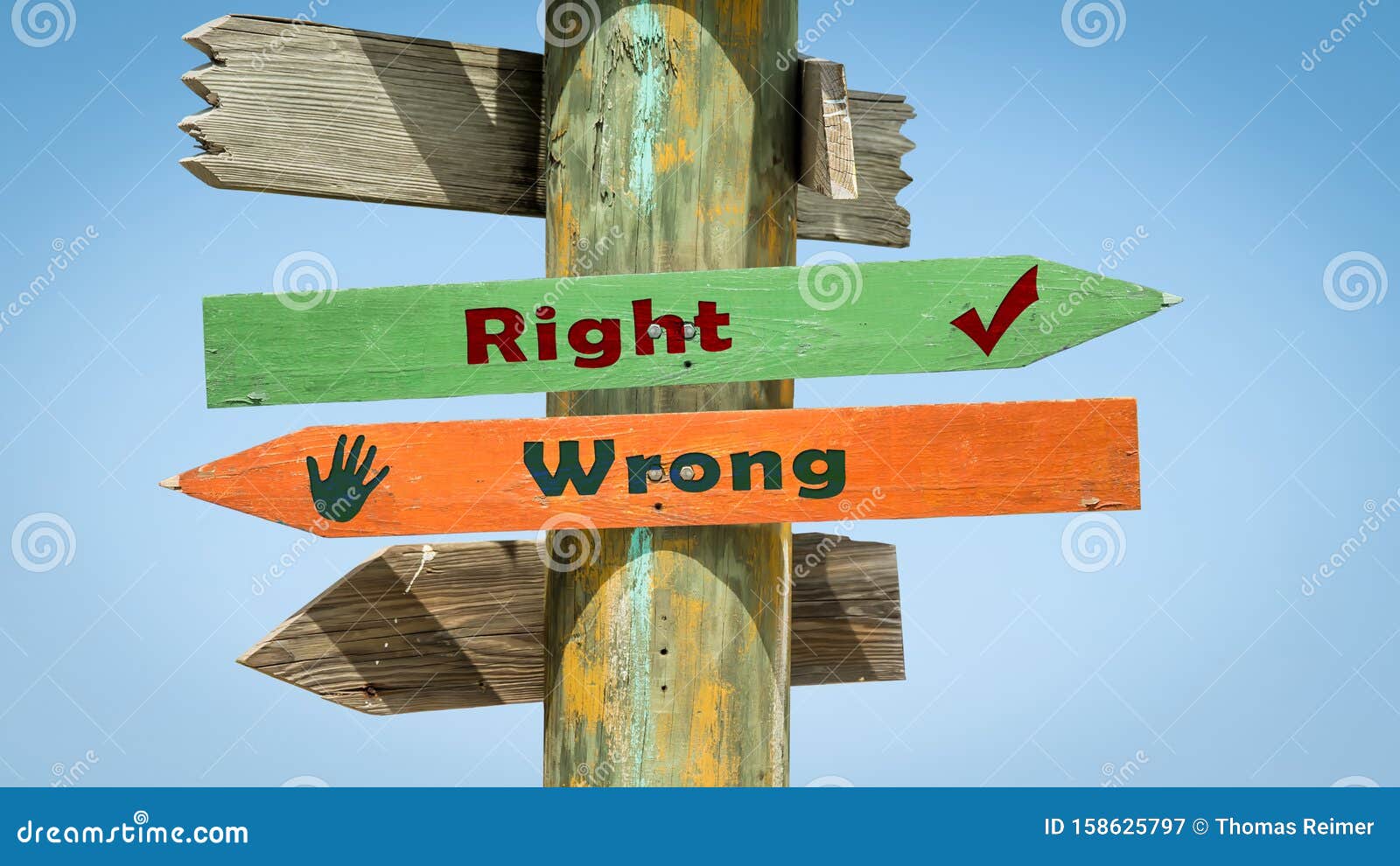Street Sign To Right Versus Wrong Stock Image - Image of failure, good ...