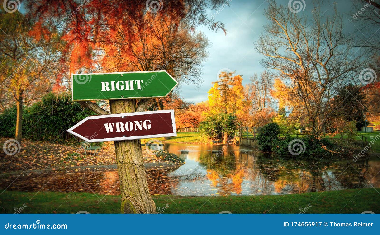 Street Sign To Right Versus Wrong Stock Image - Image of false, good ...