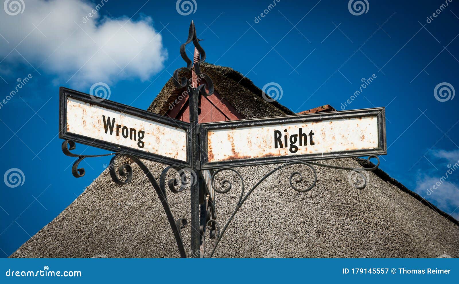Street Sign To Right Versus Wrong Stock Image - Image of benefits ...
