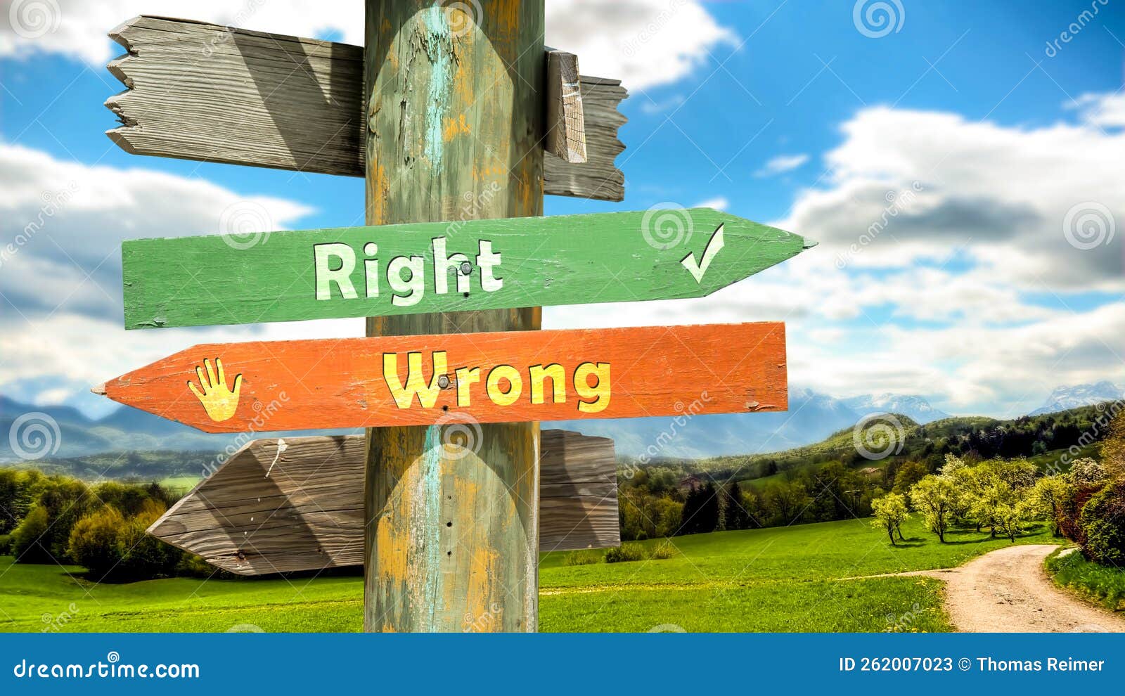 Street Sign To Right Versus Wrong Stock Image - Image of wrong ...