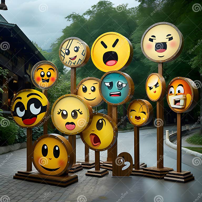 Street Signposts Featuring Dynamic and Interactive Emojis Stock ...