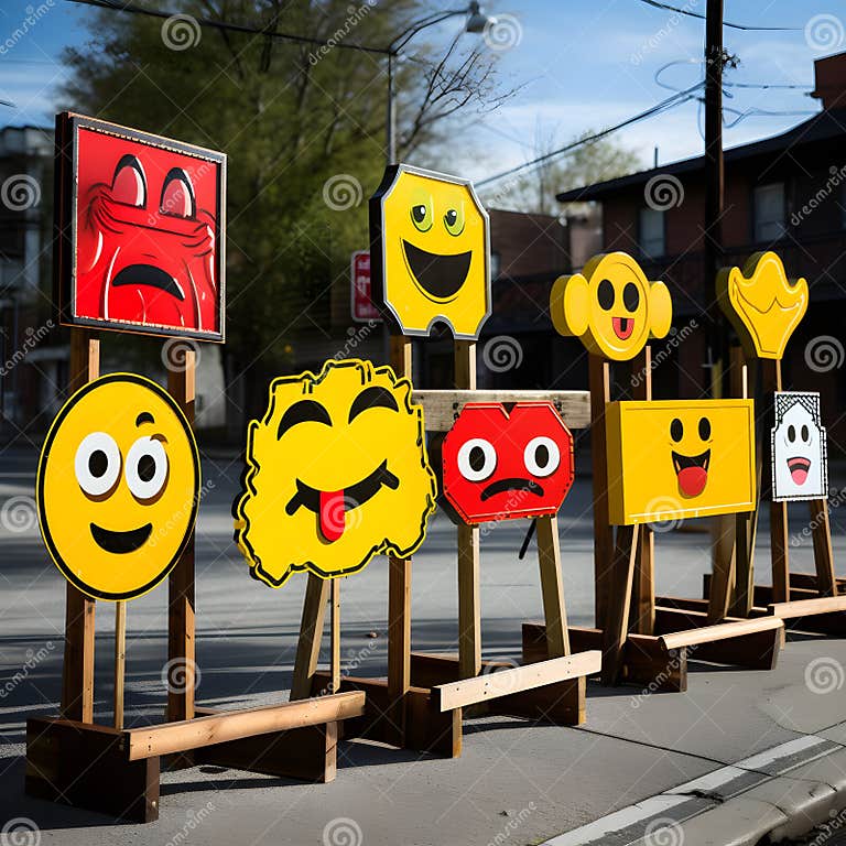 Street Signposts Featuring Dynamic and Interactive Emojis Stock ...
