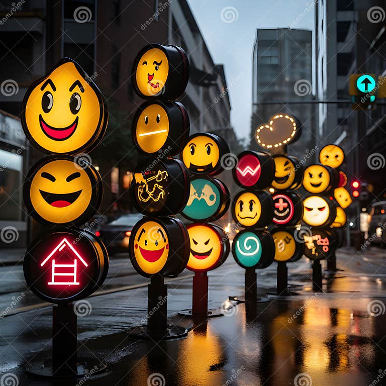 Street Signposts Featuring Dynamic and Interactive Emojis Stock ...