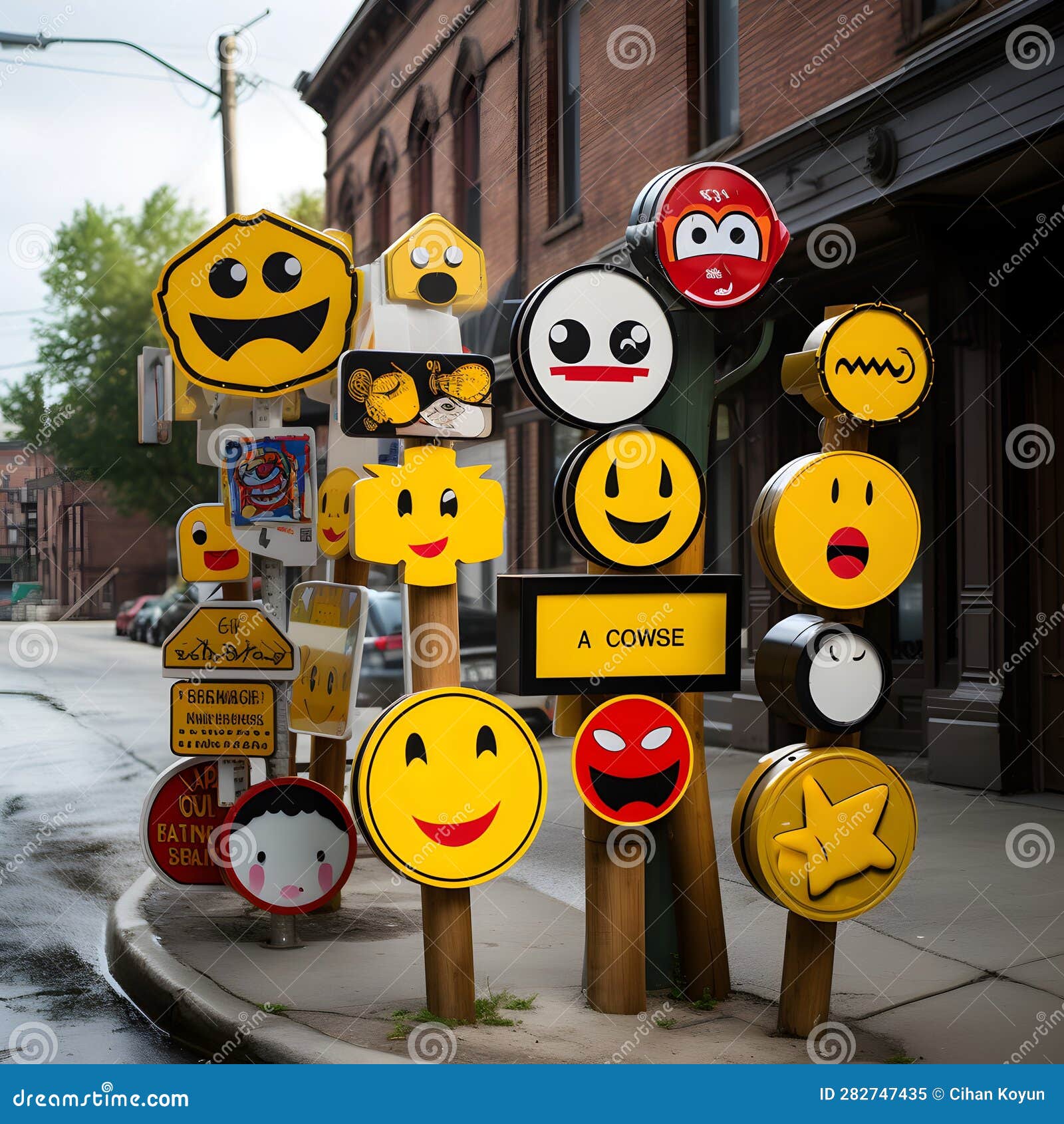 Street Signposts Featuring Playful and Dynamic Emojis Stock ... Street Signposts Featuring Playful and Dynamic Emojis Stock ...