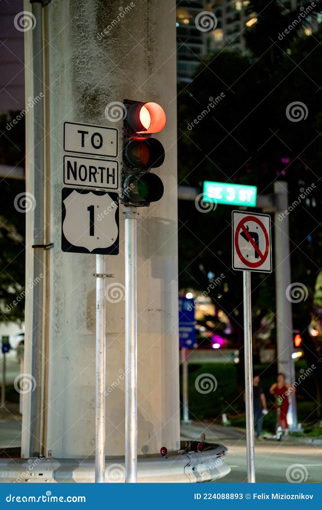 Street Signs in the City at Night Stock Image - Image of miami, night ...