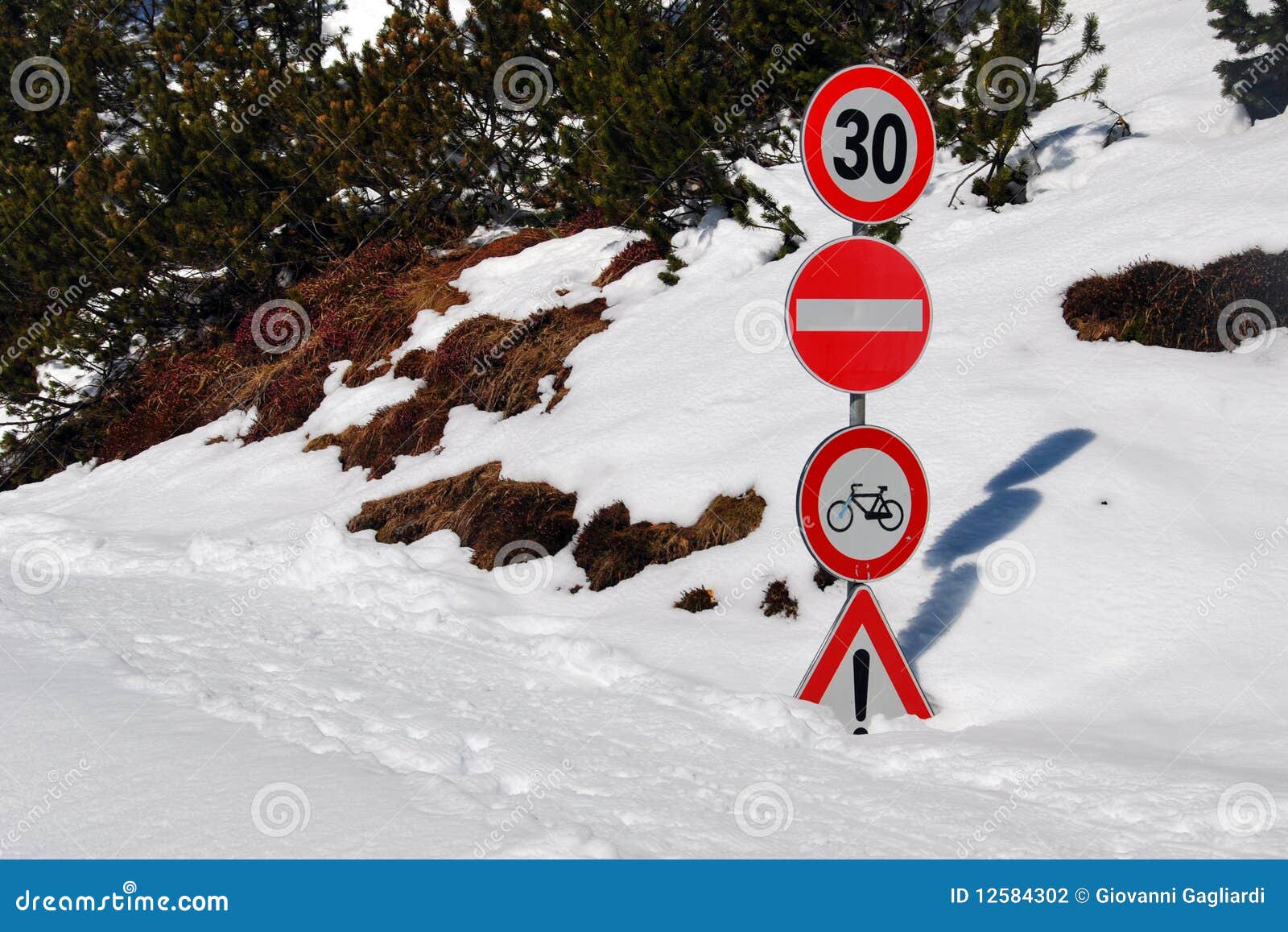 Street Signs Covered by Snow Stock Photo - Image of landscape, forest ...